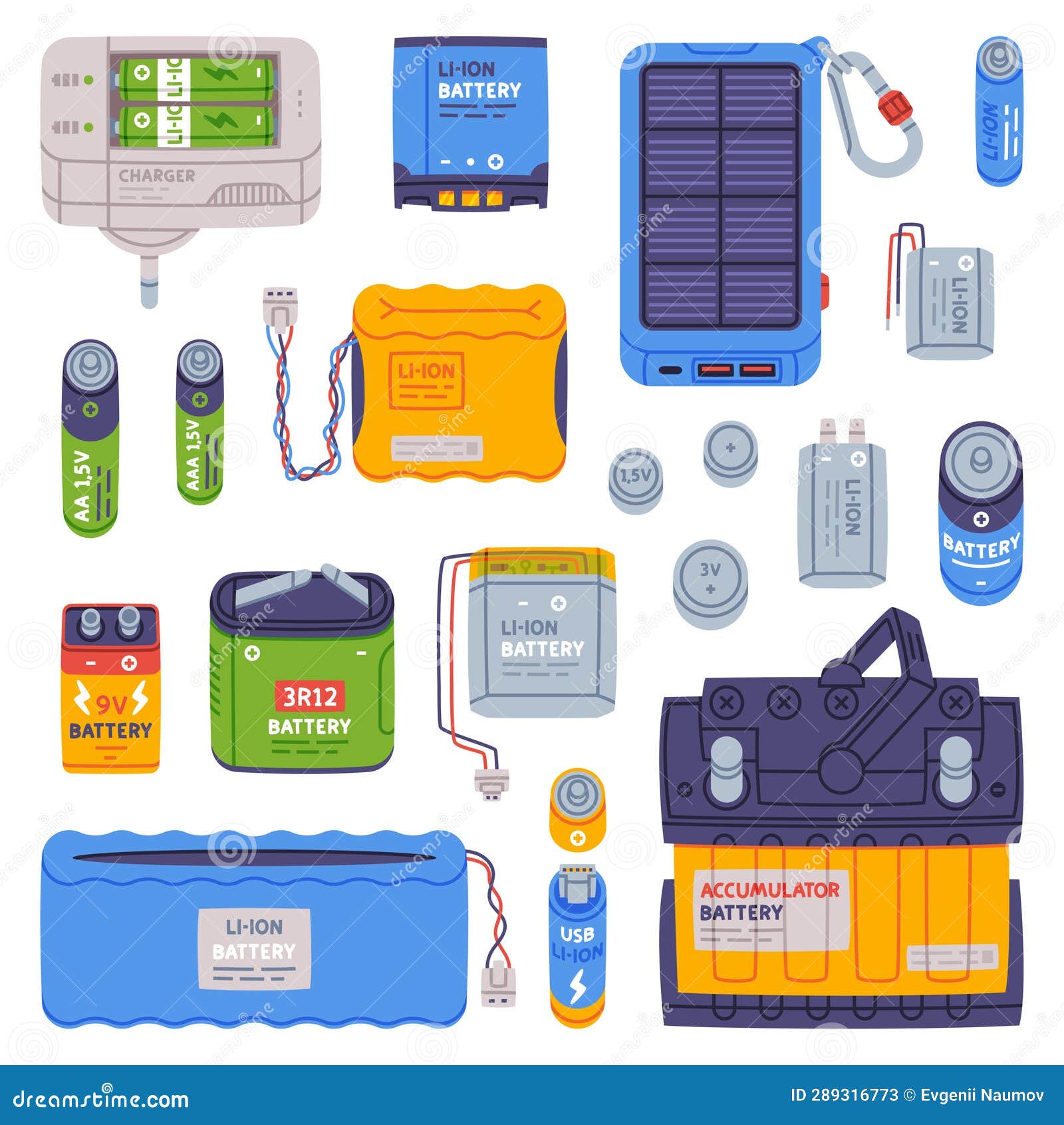 Battery Accumulator As Energy Storage Device Vector Set Stock ...