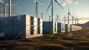 A Battery Array Storing Energy from Renewable Sources, Highlighting ...