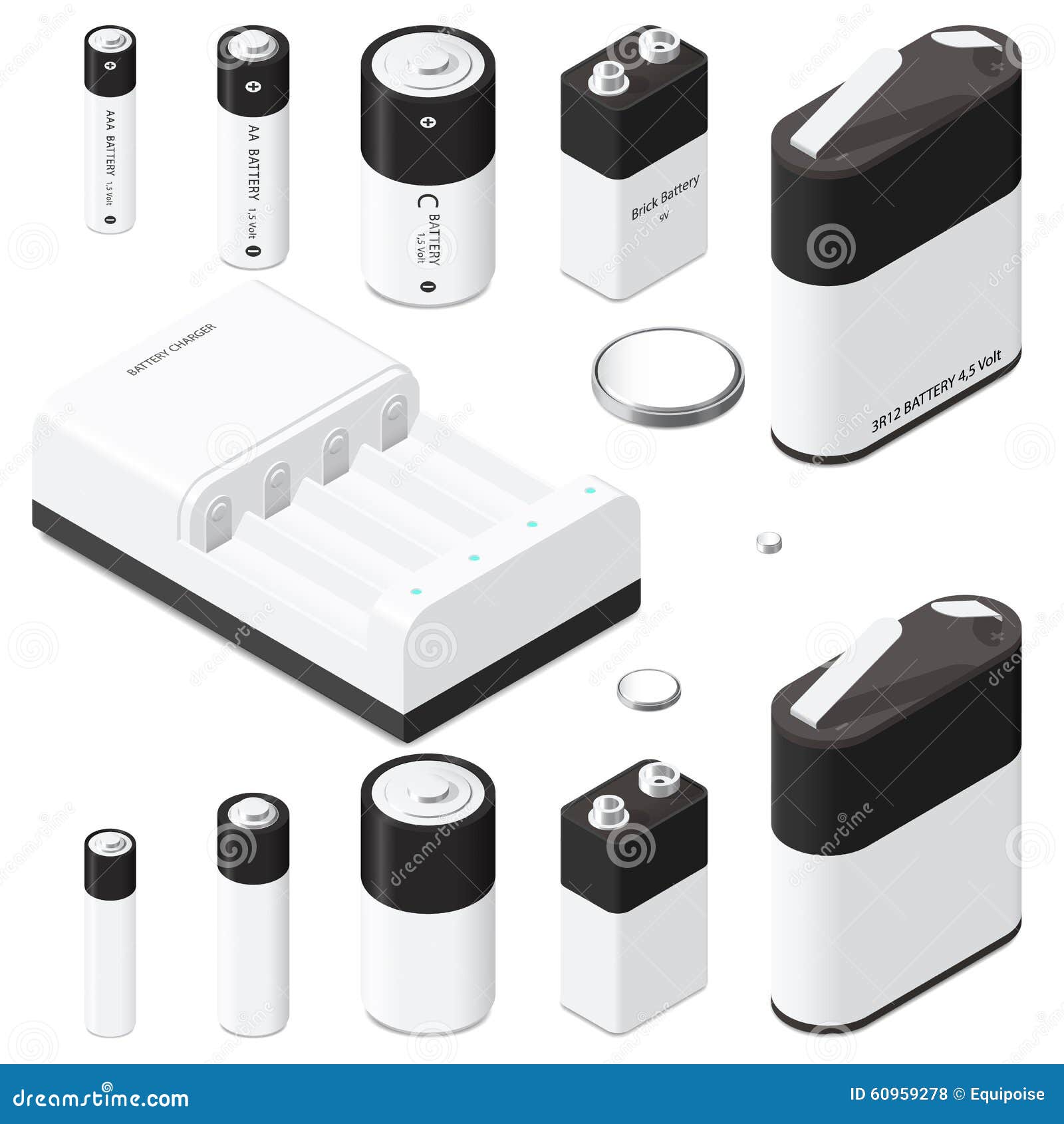 Battery and Battery Charger Isometric Icon Set Stock Vector ...