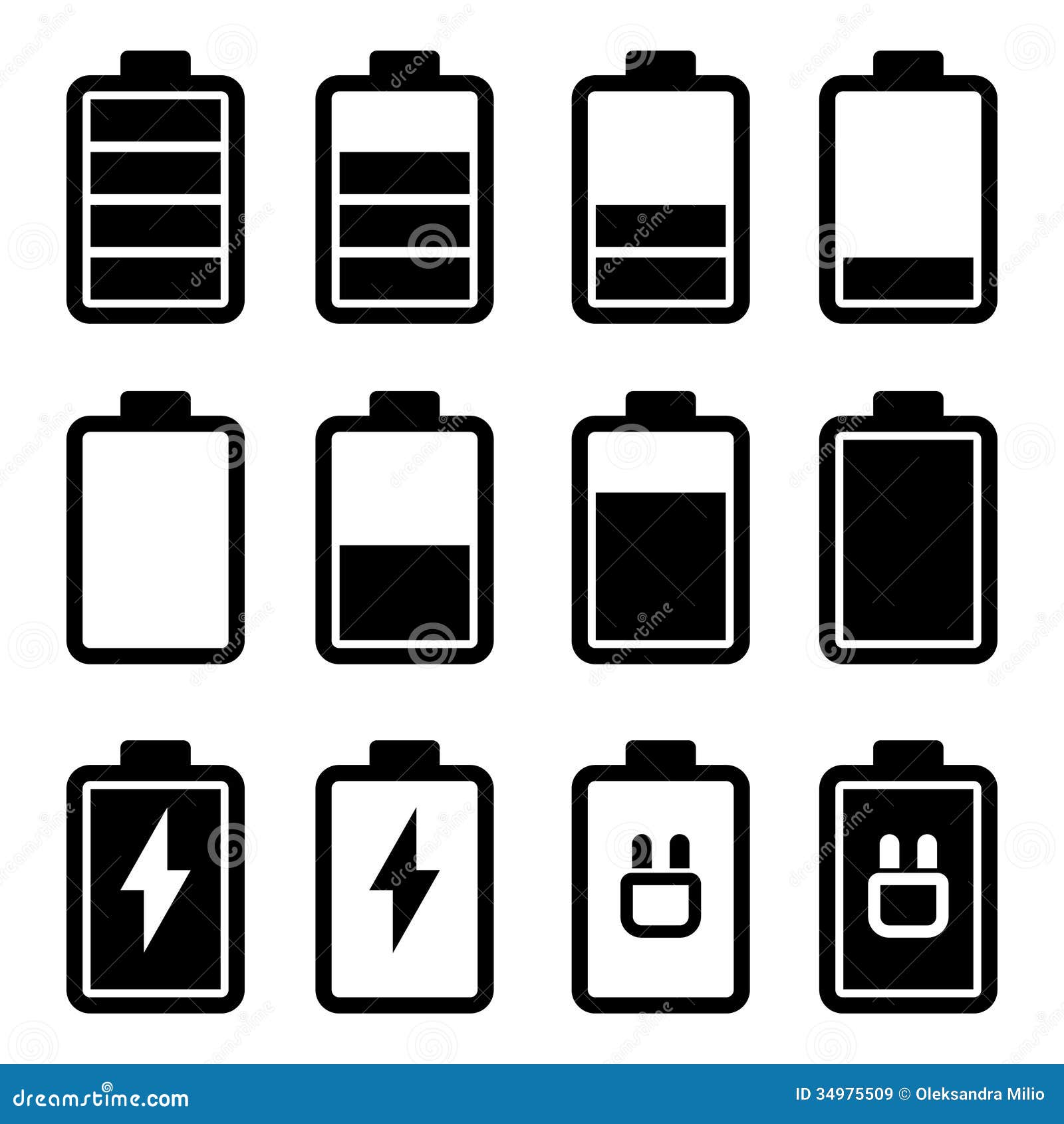 Battery Black Icons stock vector. Illustration of alkaline - 34975509