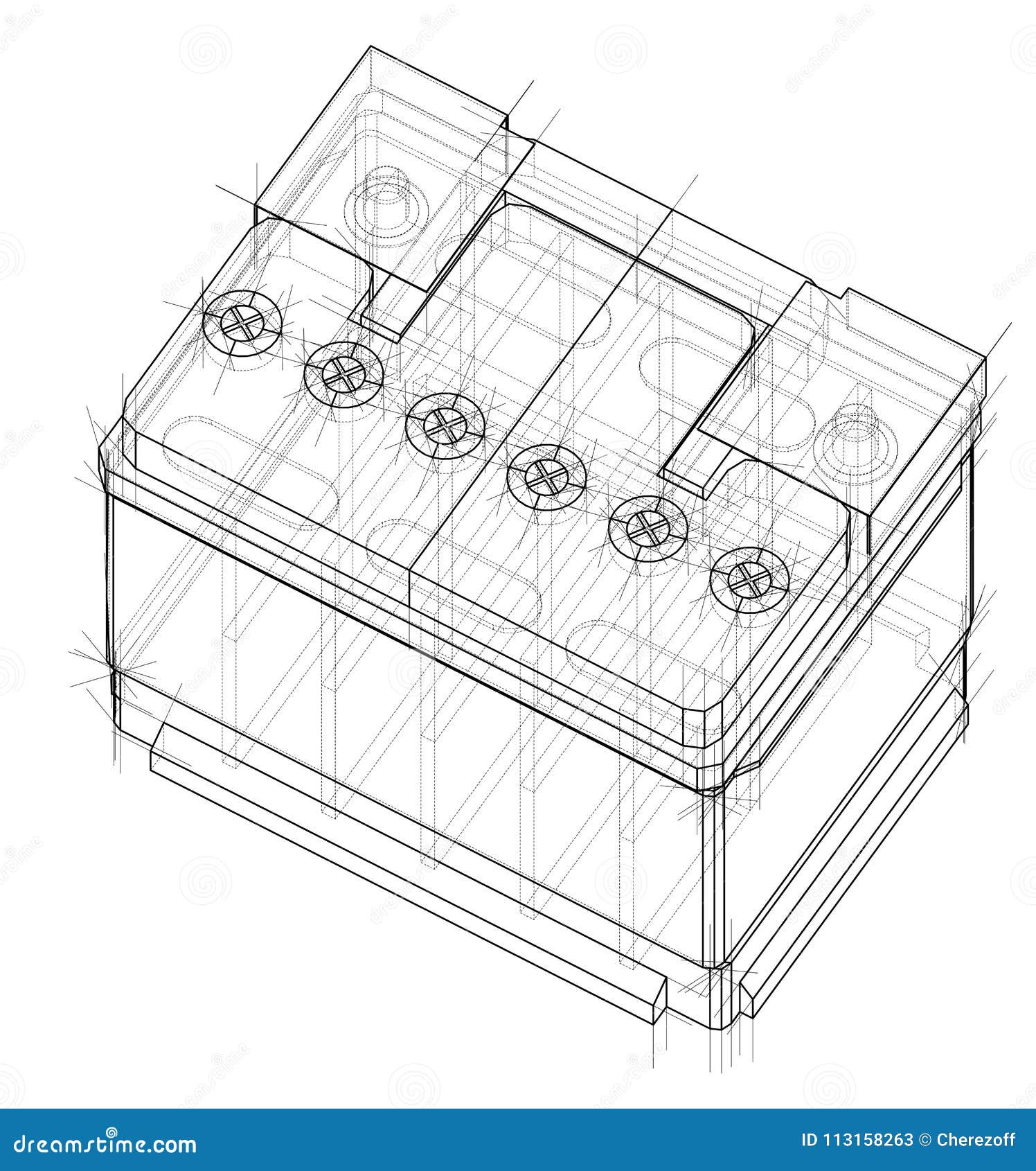 Battery Car Outline. Vector Rendering of 3d Stock Vector - Illustration ...