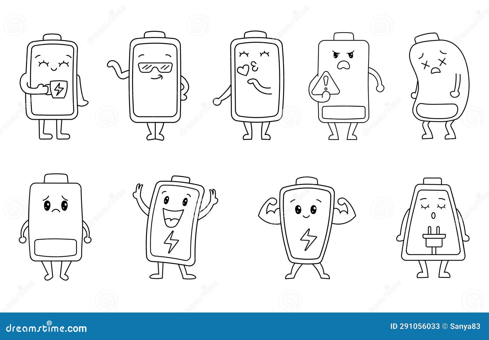 Battery Cartoon Character. Coloring Page Stock Vector - Illustration of ...