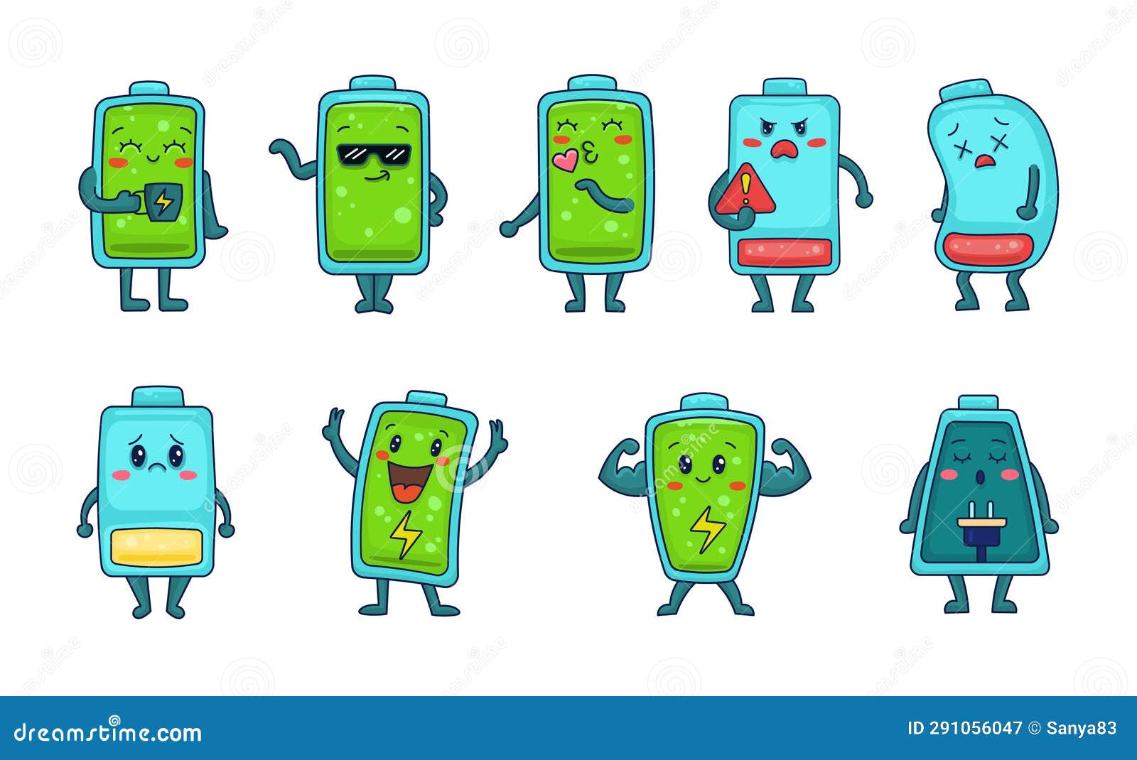Battery Cartoon Character. Full and Low Charge Stock Illustration ...