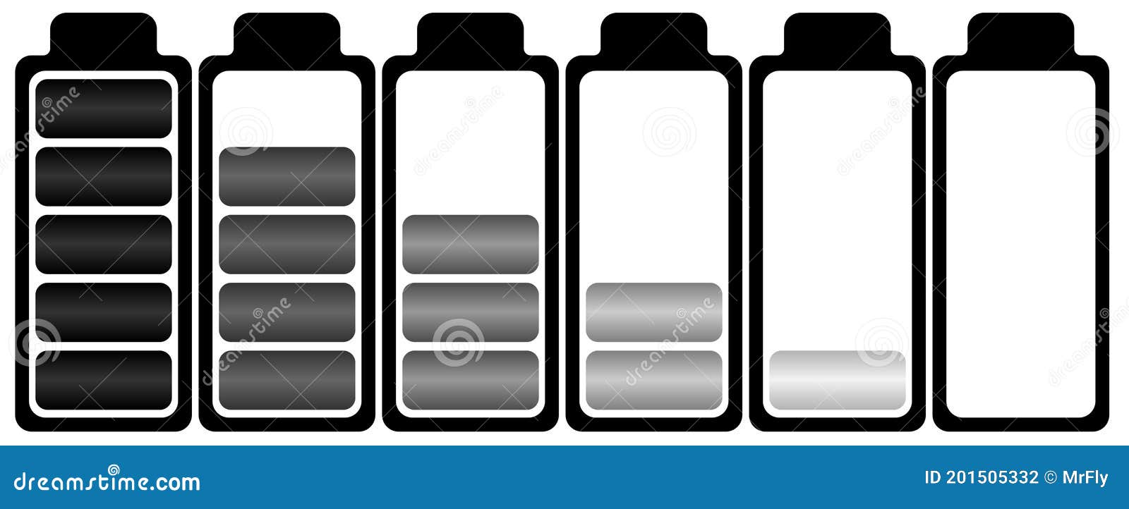 Battery Cell Set, Full and Empty, Black To Grey, Vector Illustration ...