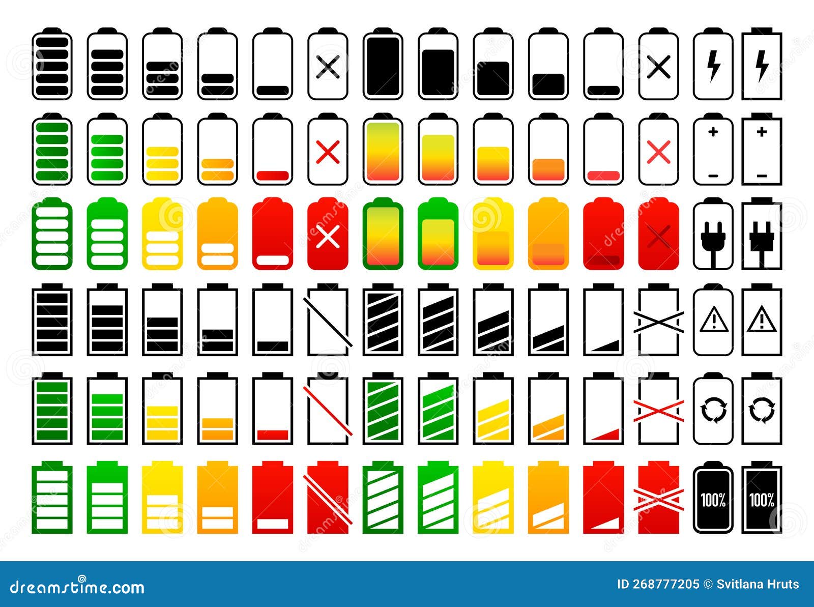 Battery Charge Indicator Icons Collection. Battery Charge Level in ...