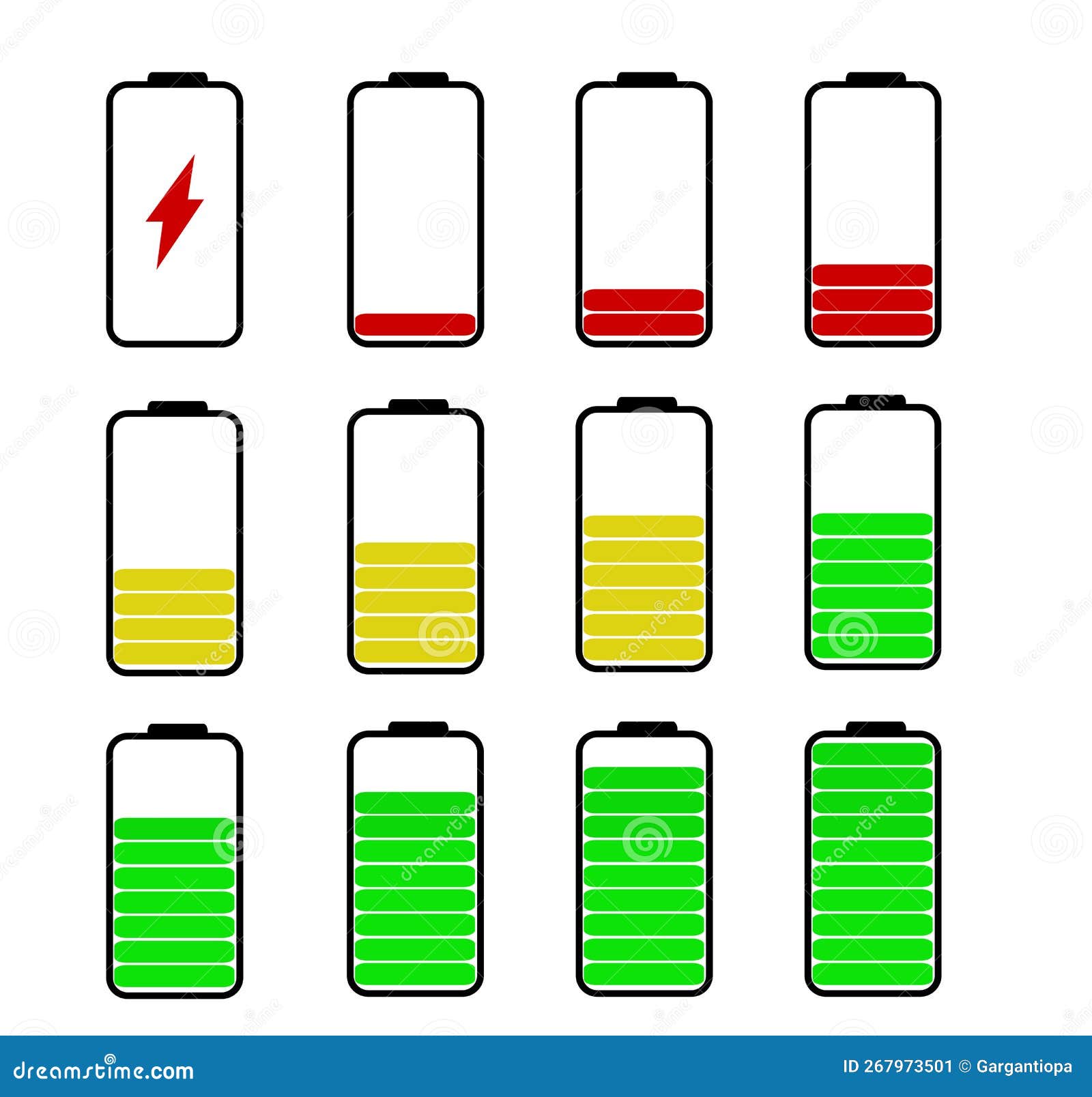 Battery Charge Indicator Icons, Battery Charge Status Level Set ...