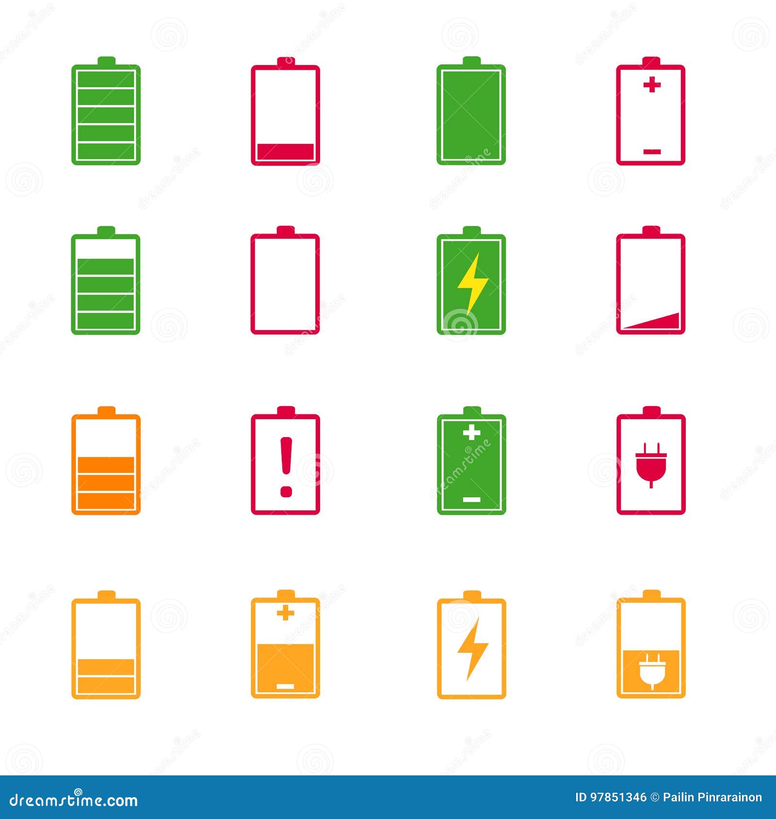 Battery Charge Level Color Icons Set Stock Illustration - Illustration ...
