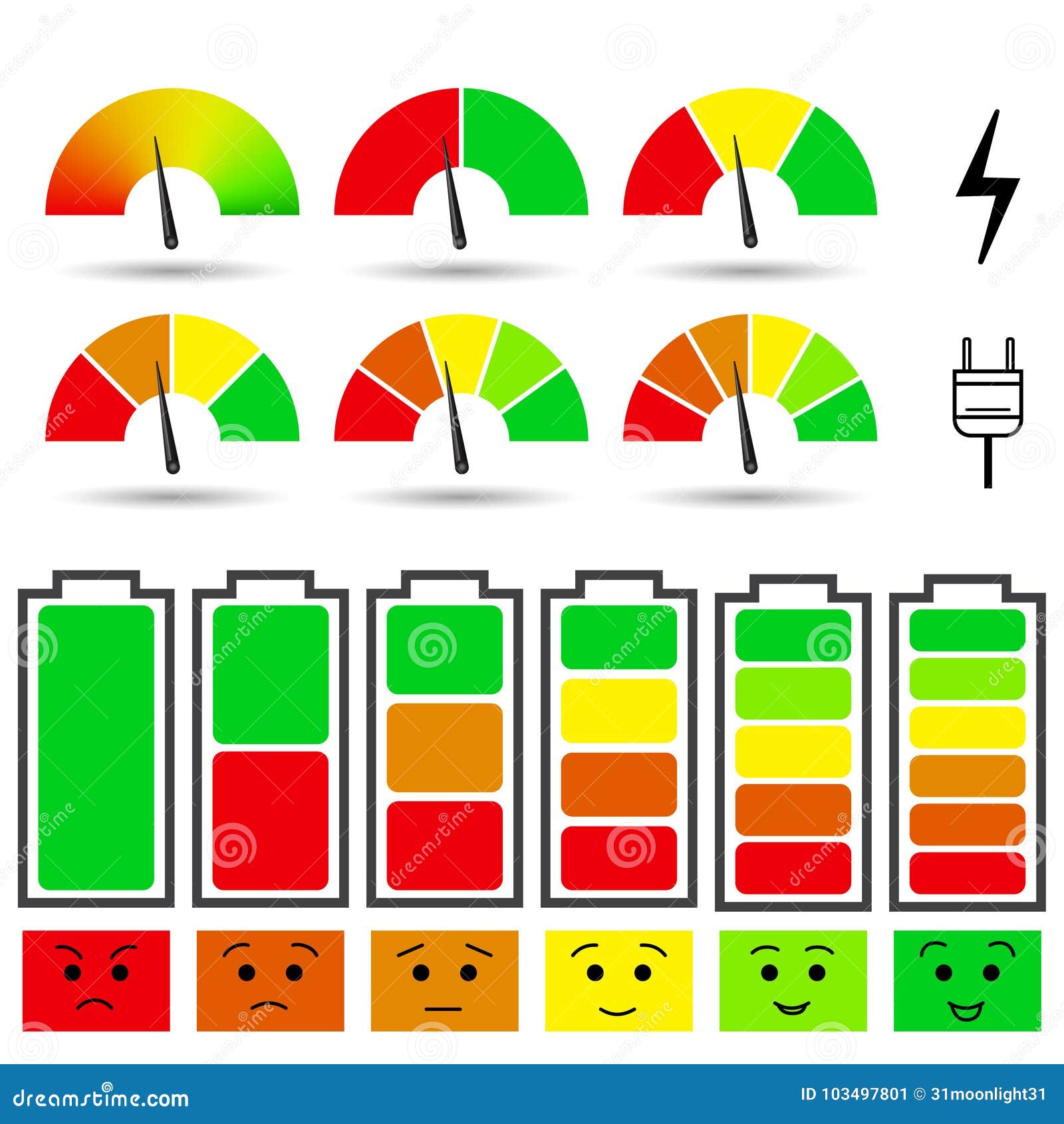 Battery Charge Level Indicators Stock Vector - Illustration of electric ...