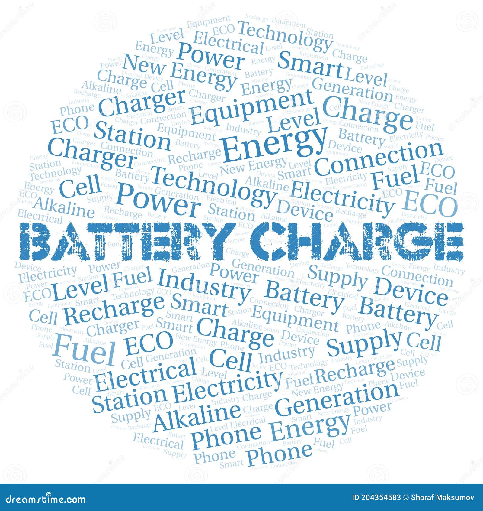 Battery Charge Typography Word Cloud Create with the Text only. Stock ...