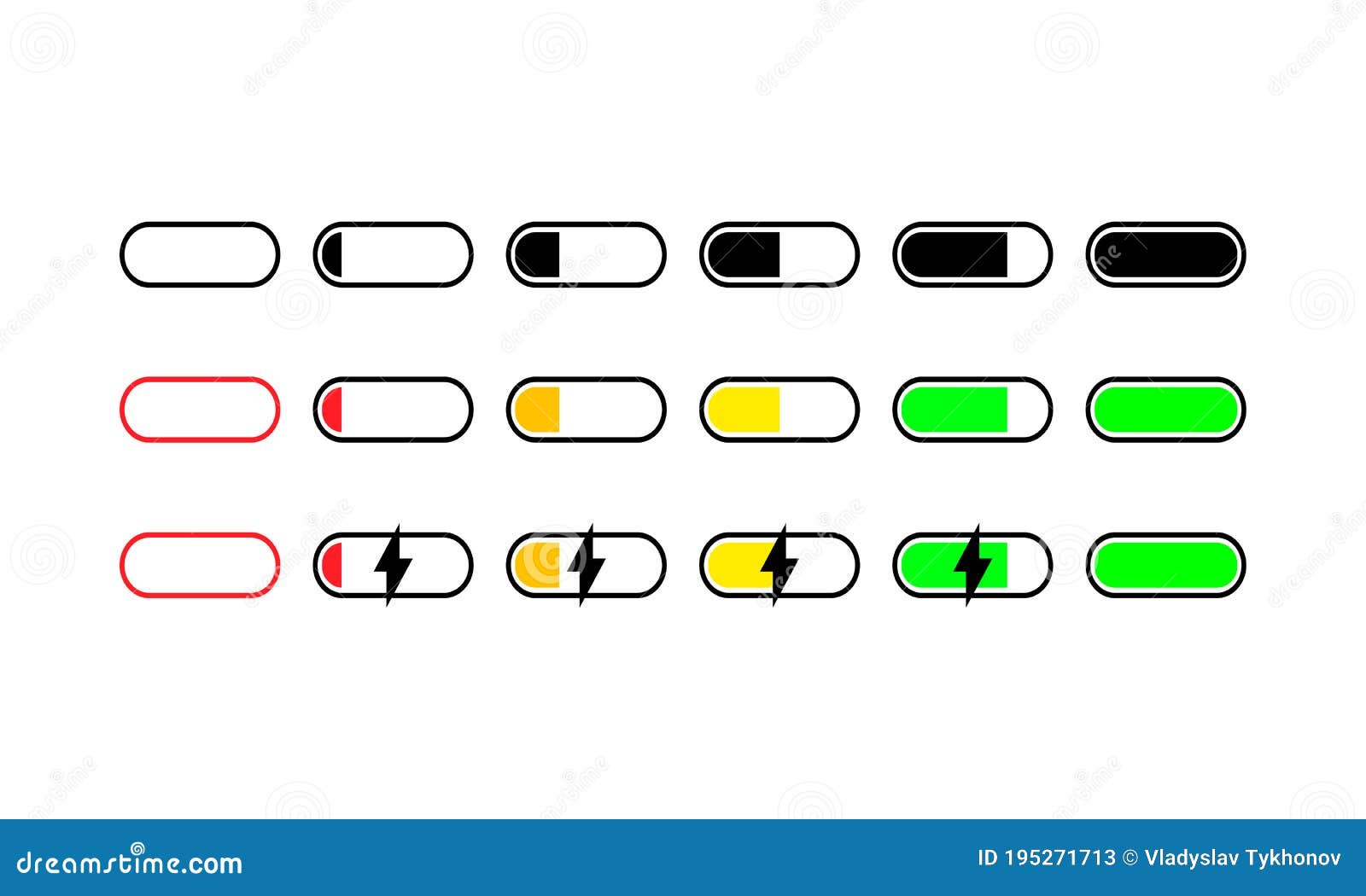 Battery Charge Vector Icons Set. Battery Charge Symbol Isolated. Vector ...