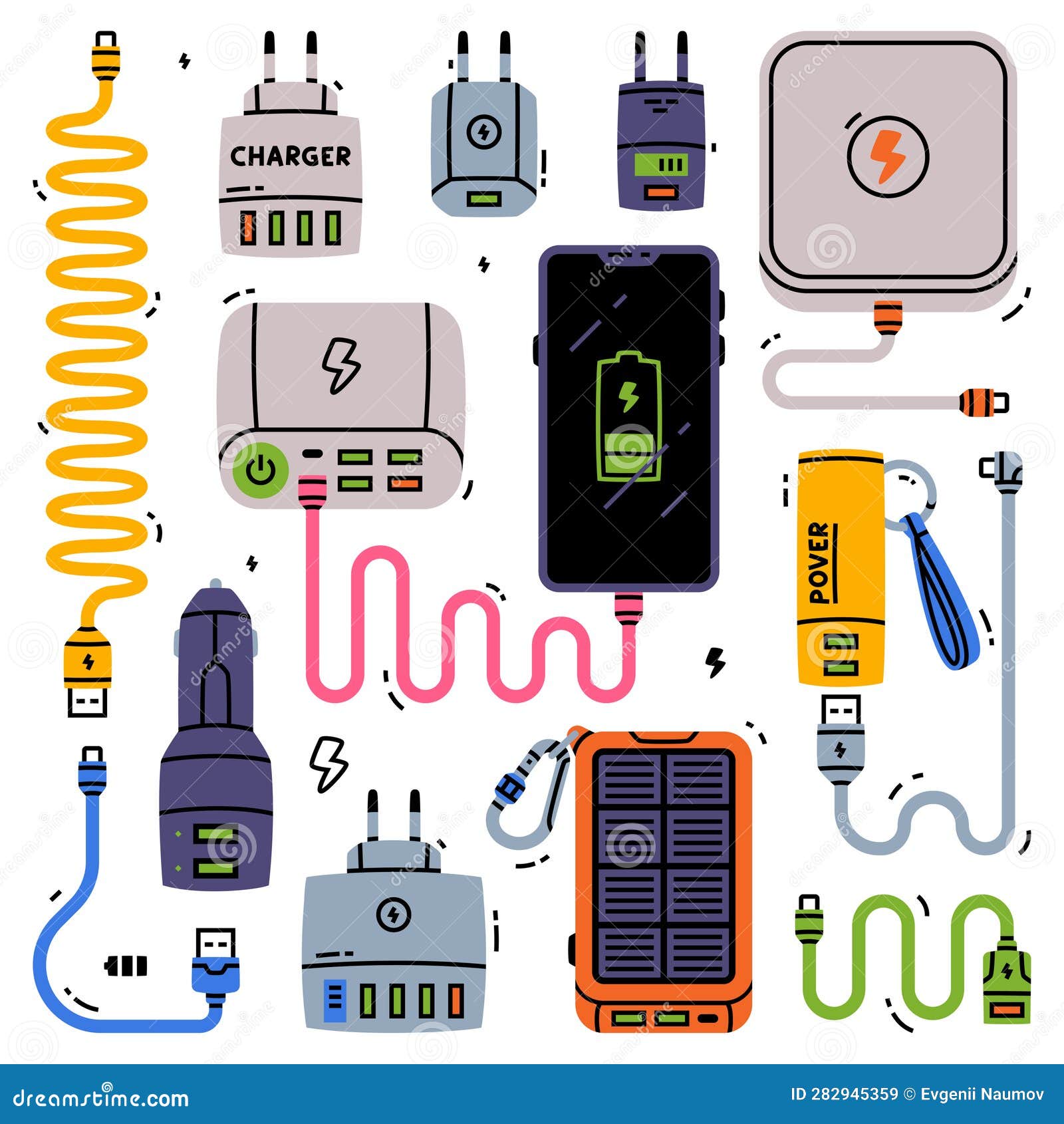 Battery Charger and Recharger As Device Storing Energy Vector Set Stock ...