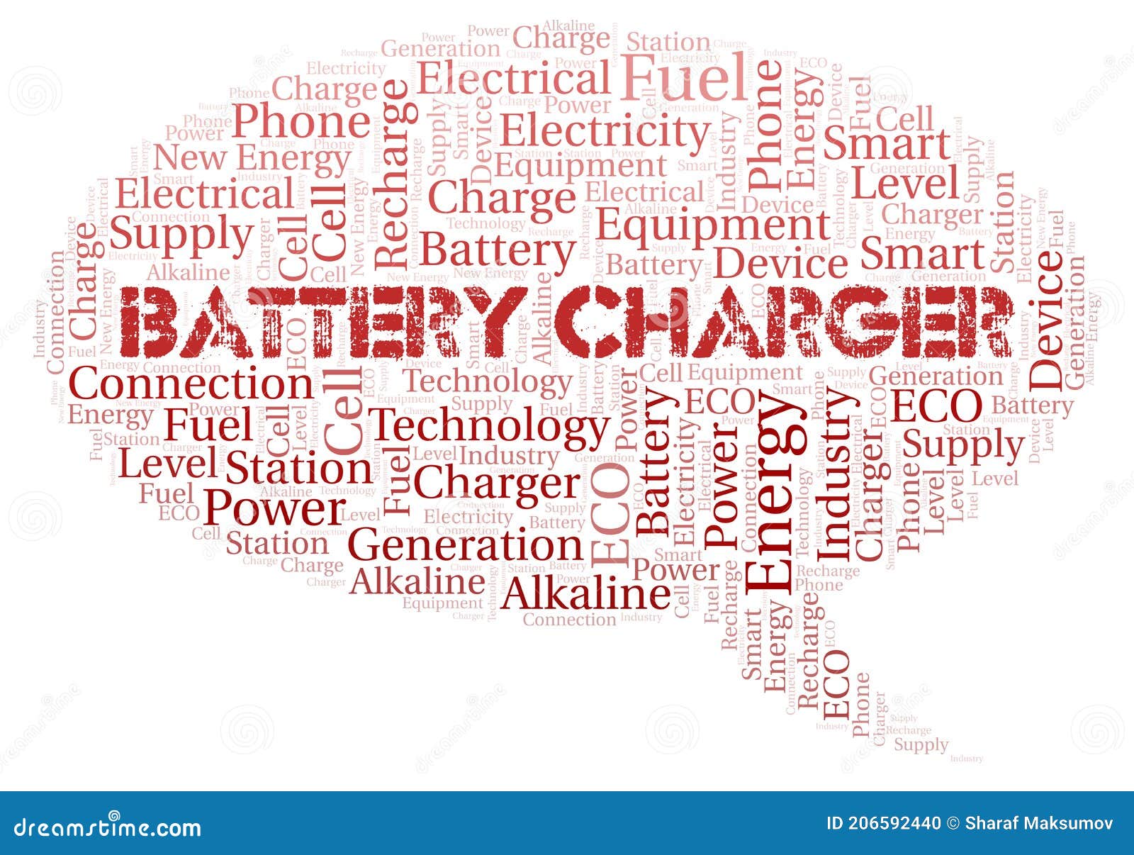 Battery Charger Typography Word Cloud Create with the Text only. Stock ...