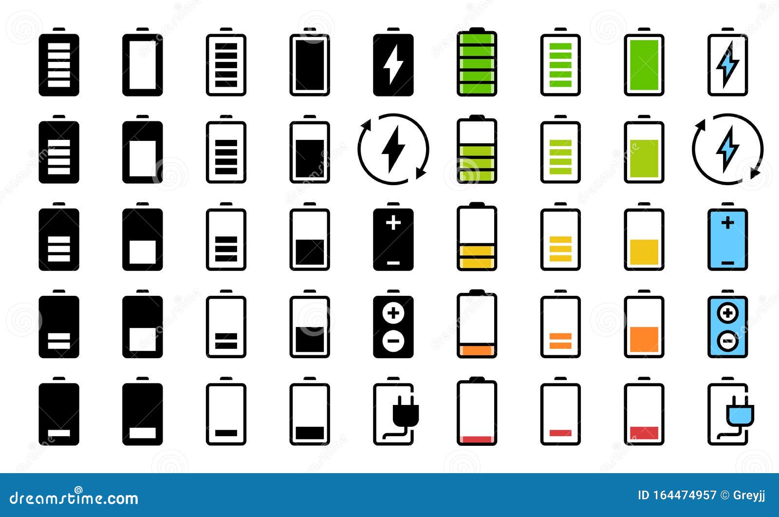Battery Charging Icons. Electricity Symbol. Cartoon Vector ...