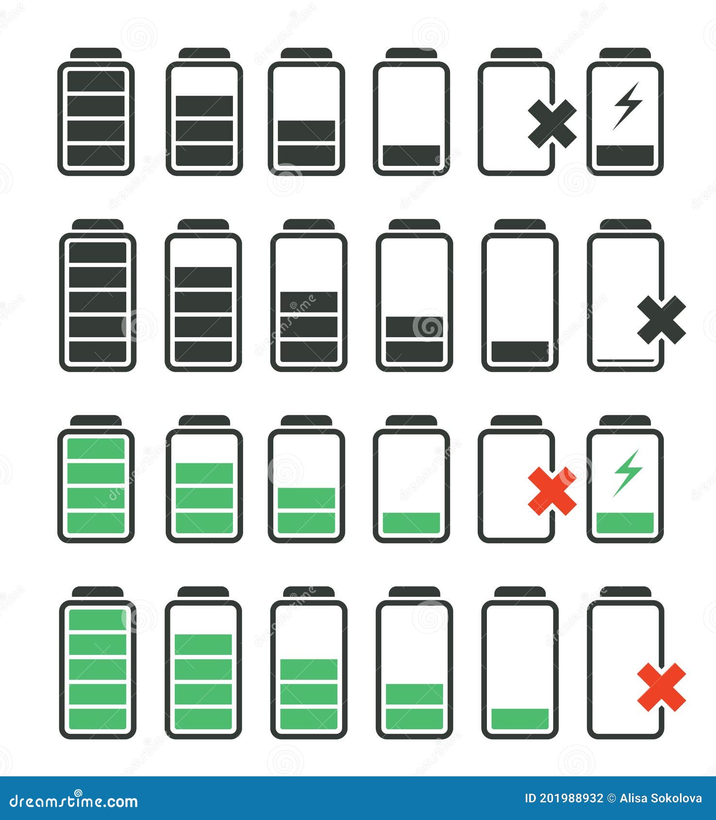 Battery Charging Indicator Level Icon Set Stock Vector - Illustration ...