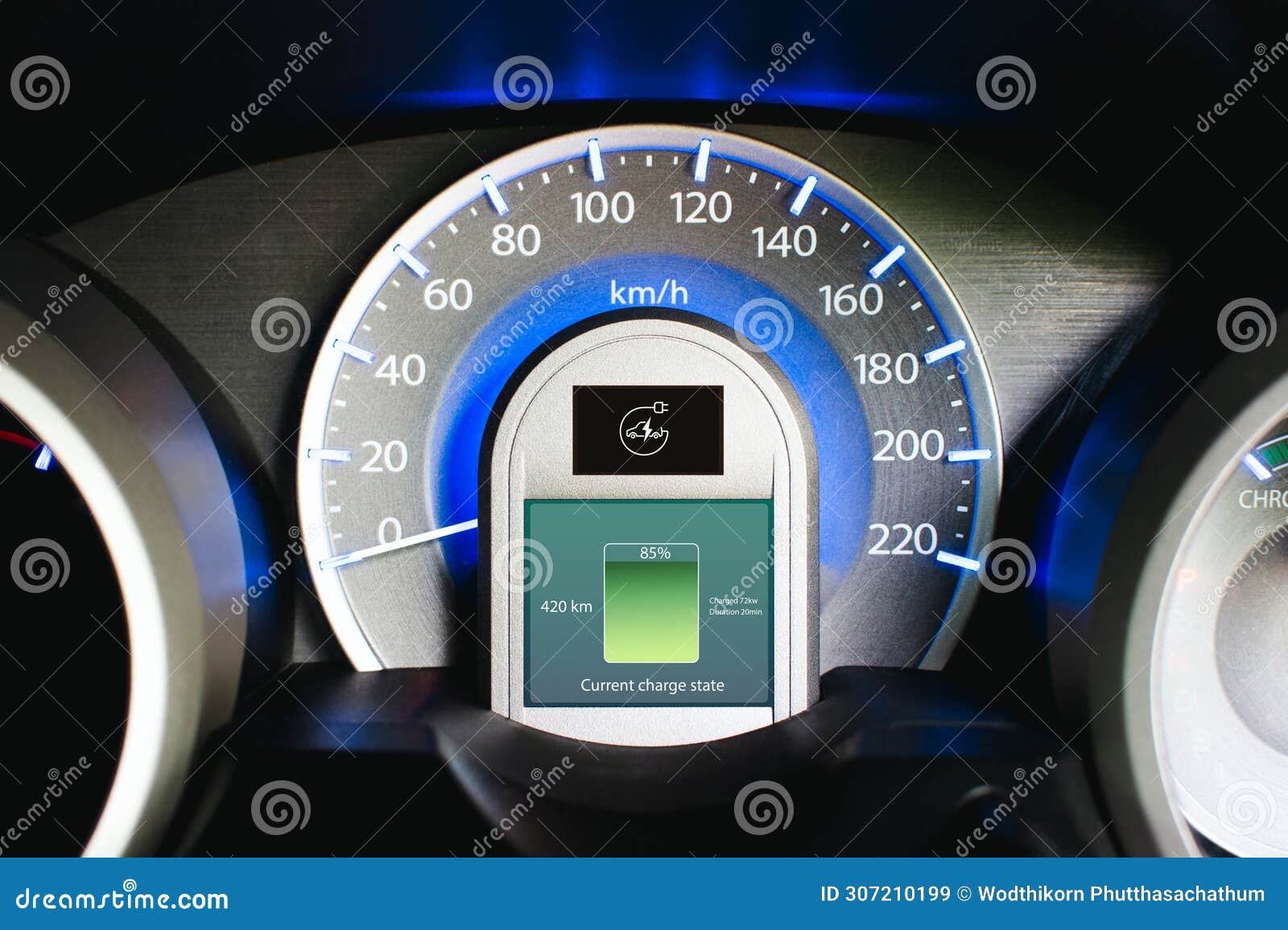 Battery Charging Level Display on Instrument Panel of EV Electric Car ...