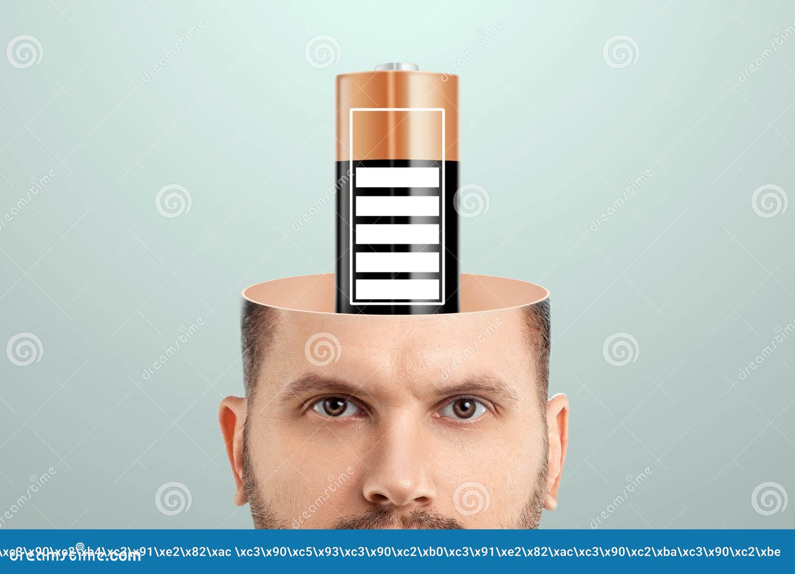 A Battery is Charging in the Man`s Head. the Concept is To Charge the ...