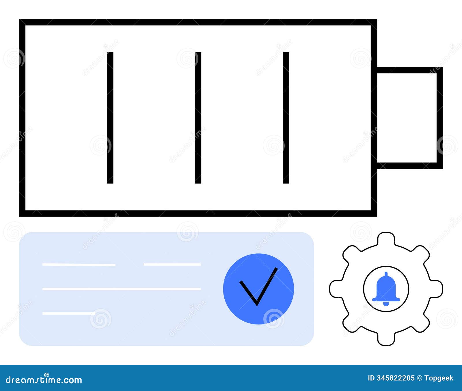 Battery Charging Status with Settings Gear and Notification Alert Icon ...