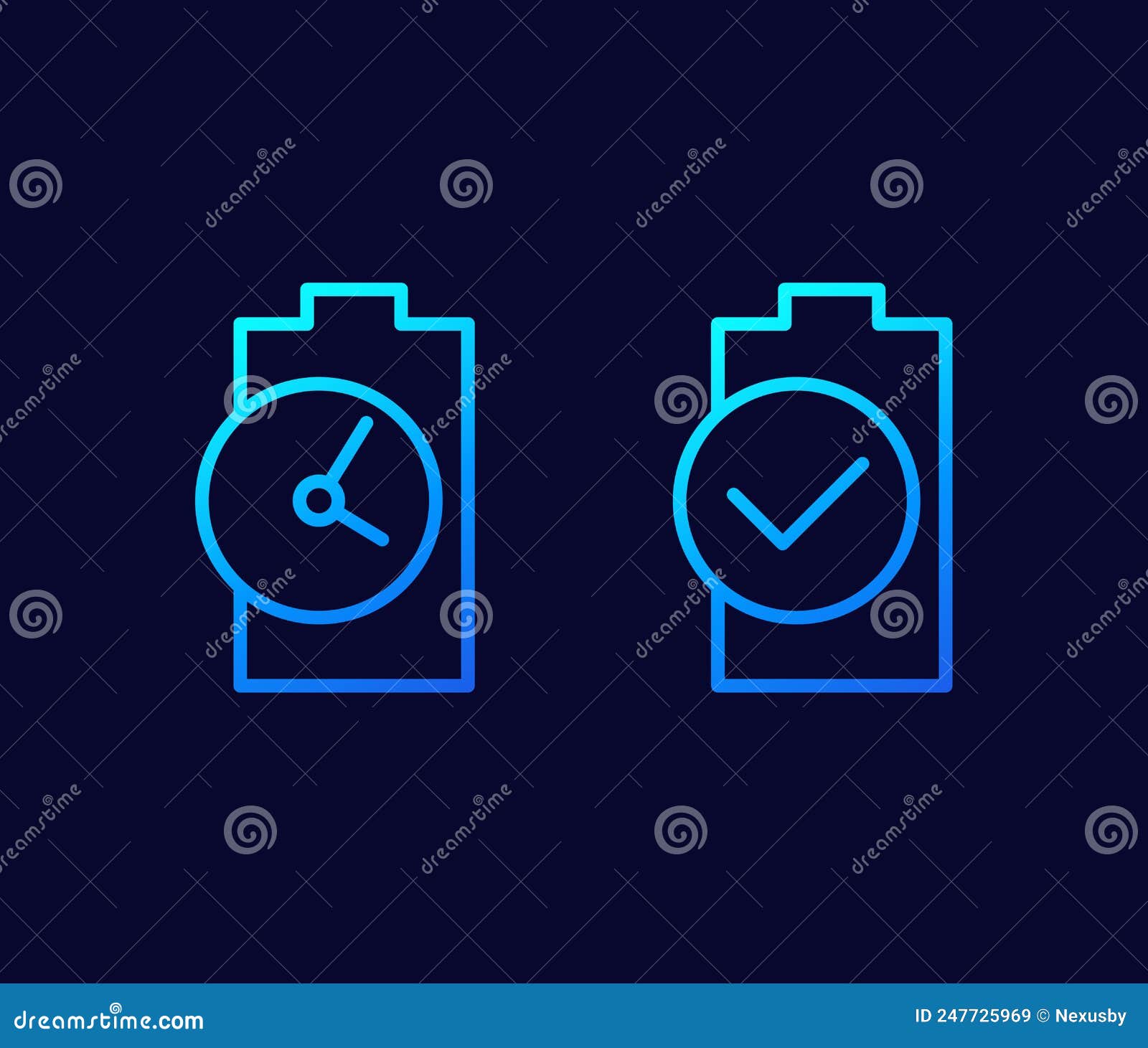 Battery Charging Time Line Vector Icons Stock Vector - Illustration of ...