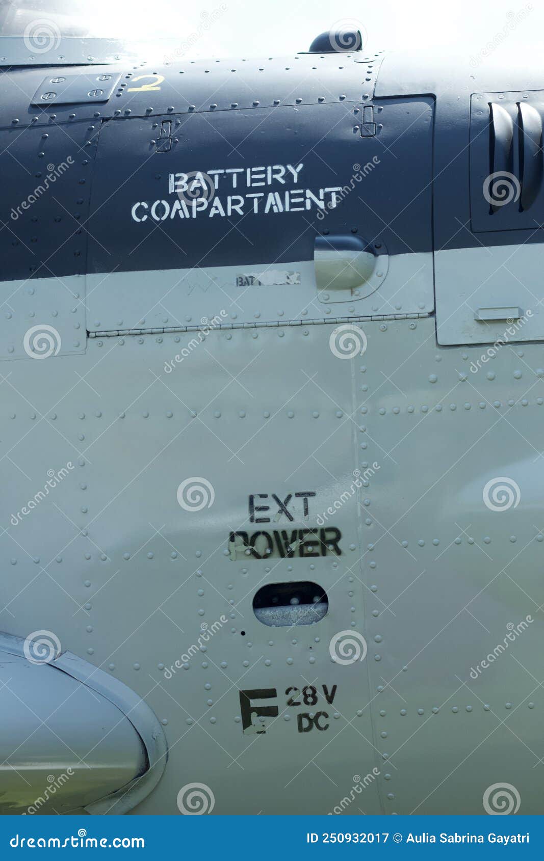 Battery Compartment Decal on an Old Aircraft Stock Image - Image of ...