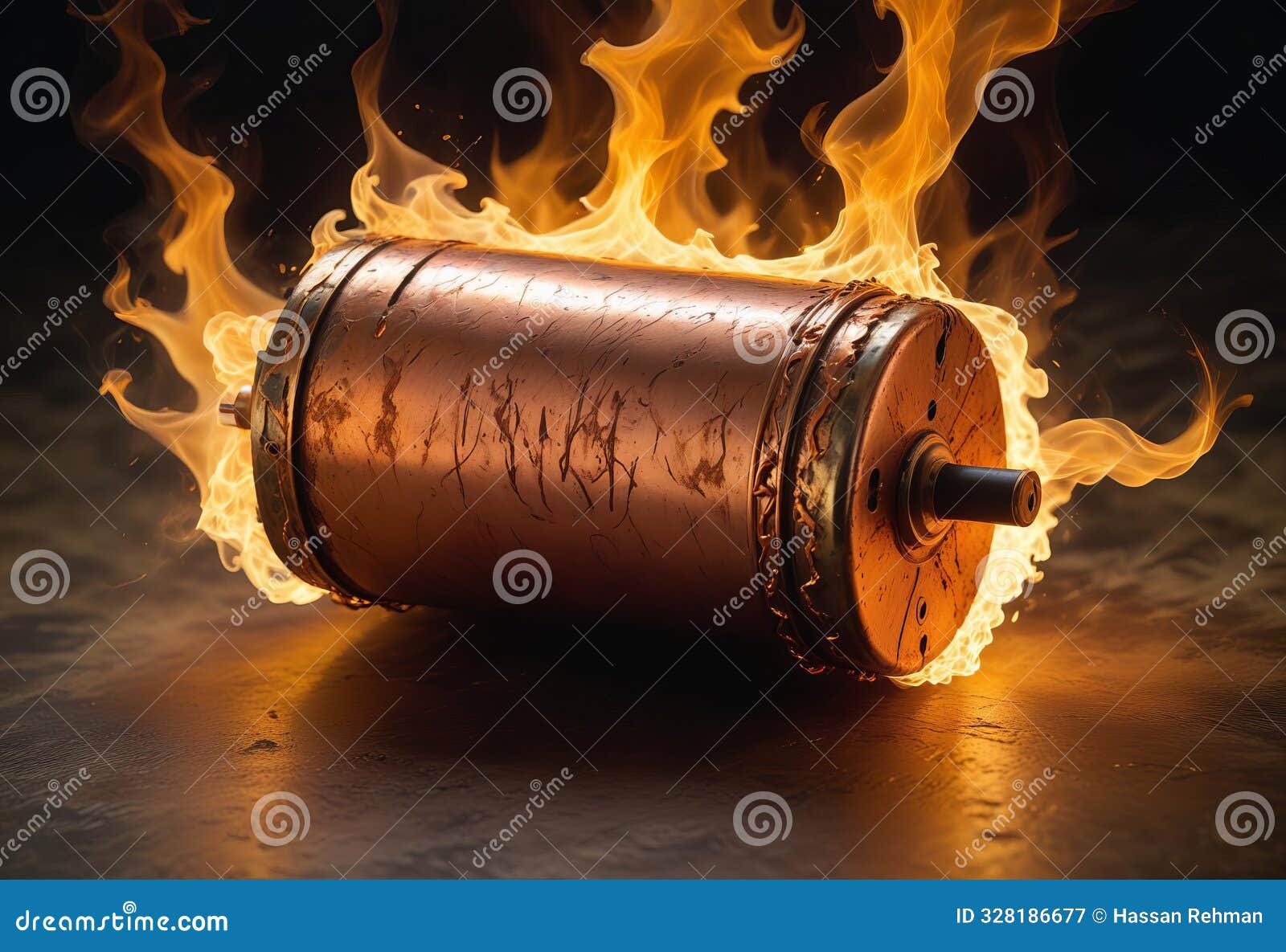 A Battery Cylindrical Cell with Fire Coming Out of it Stock ...