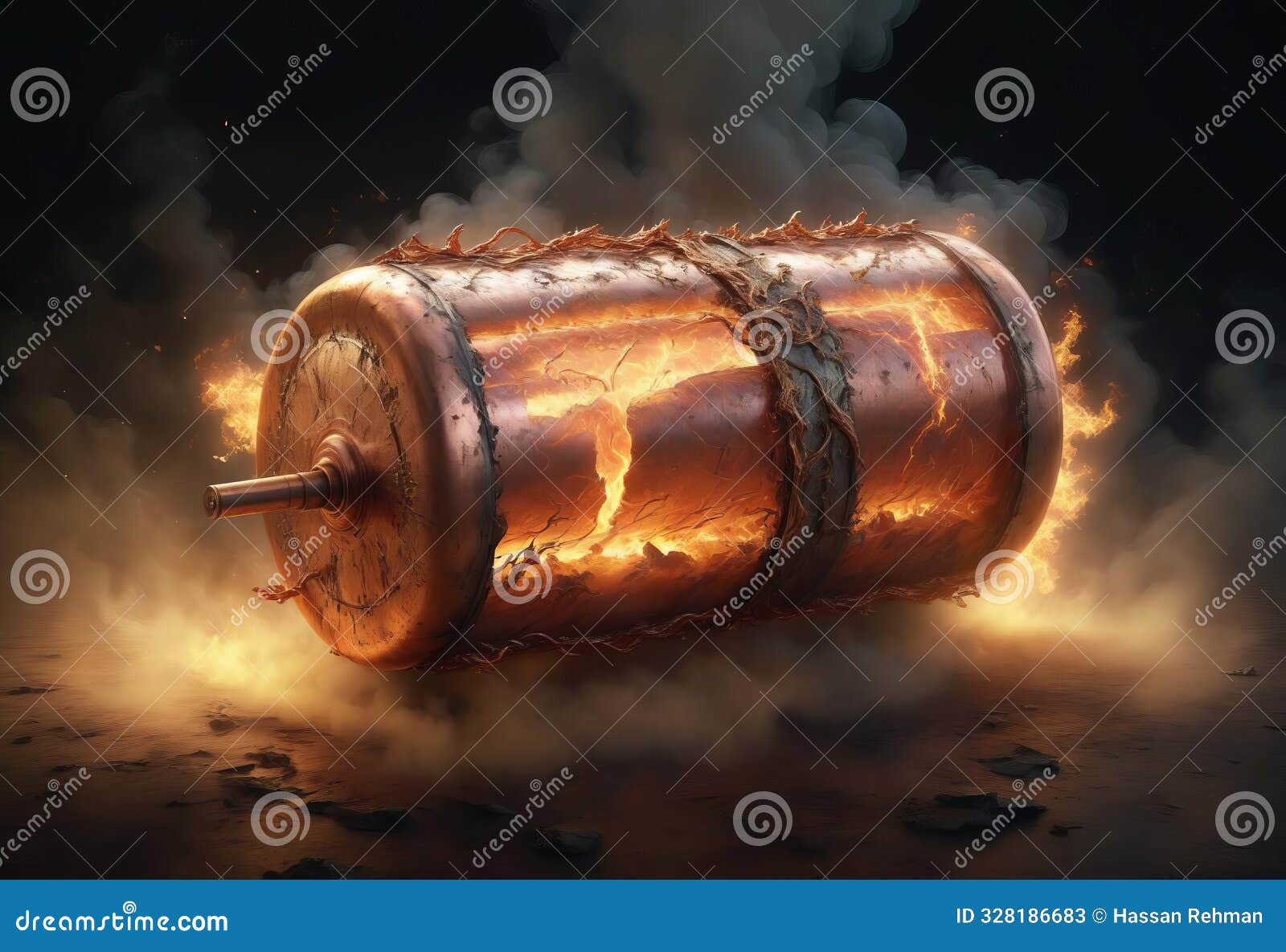 A Battery Cylindrical Cell with Fire Coming Out of it Stock ...