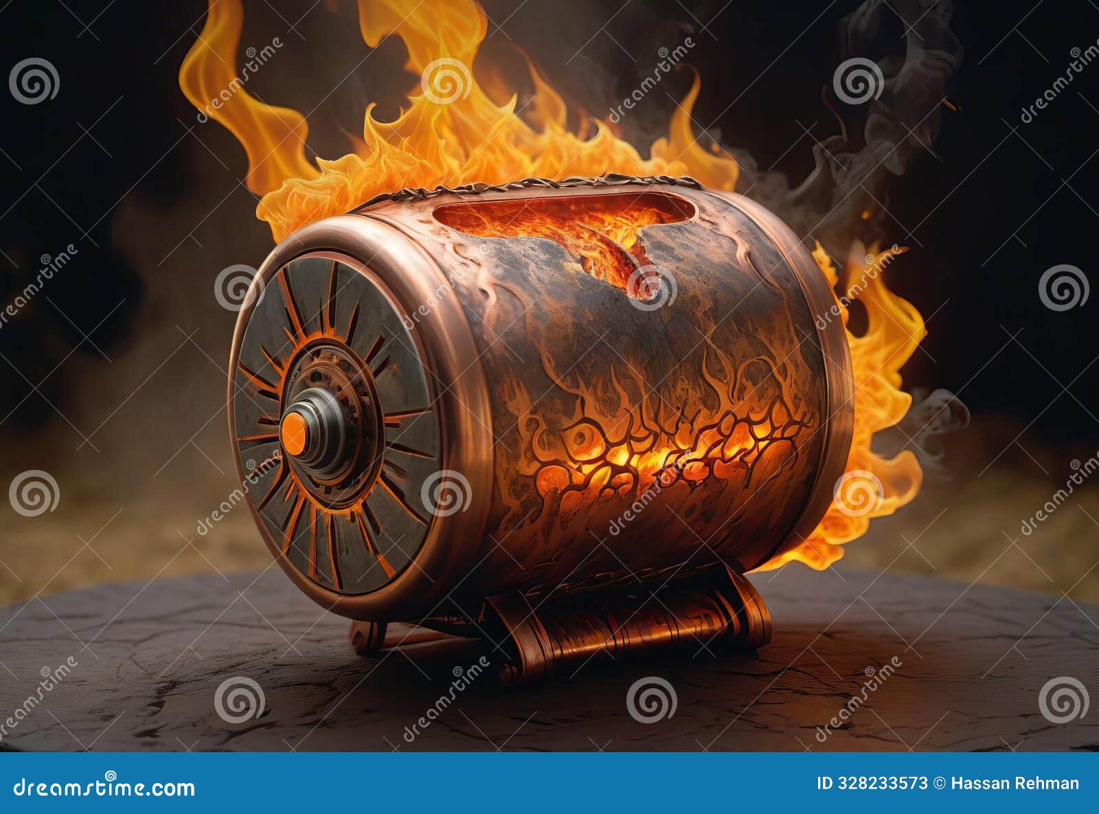 A Battery Cylindrical Cell with Fire Coming Out of it Stock ...