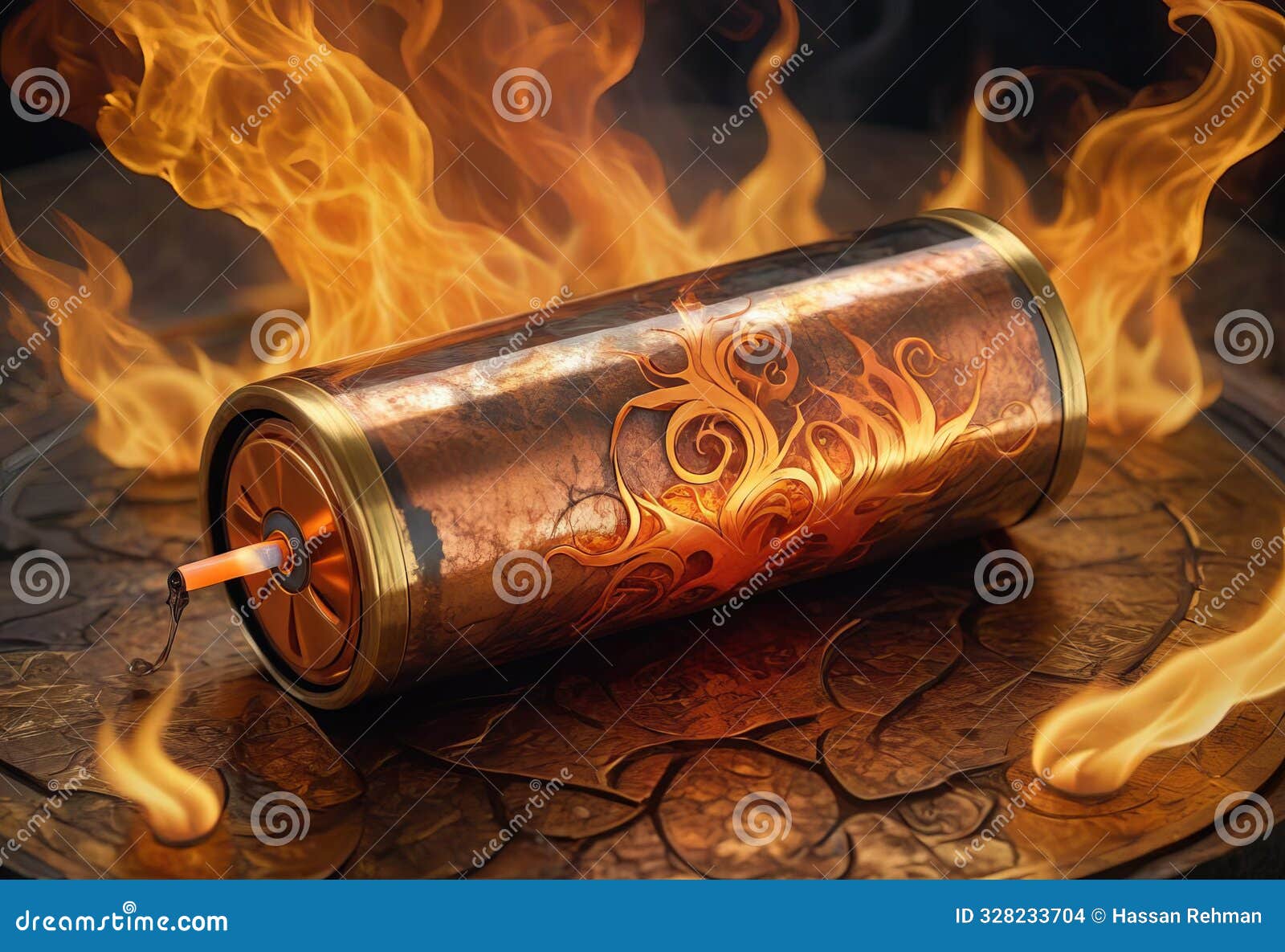 A Battery Cylindrical Cell with Fire Coming Out of it Stock ...