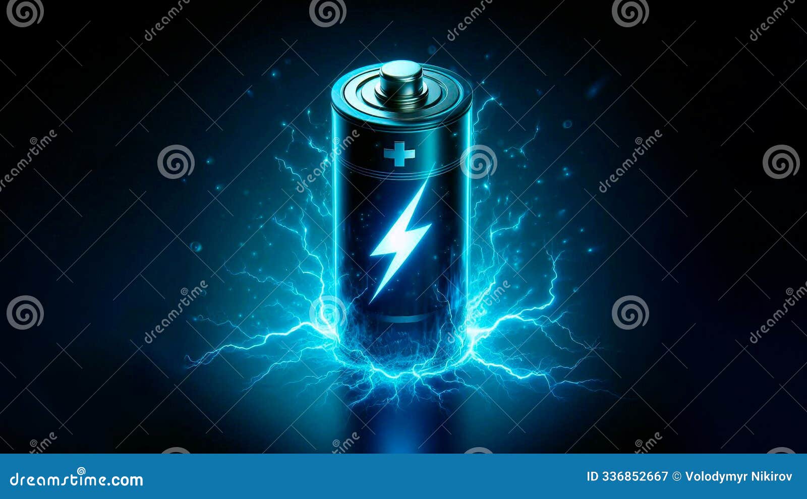Battery with Electric Current on Dark Background. Generated AI Stock ...