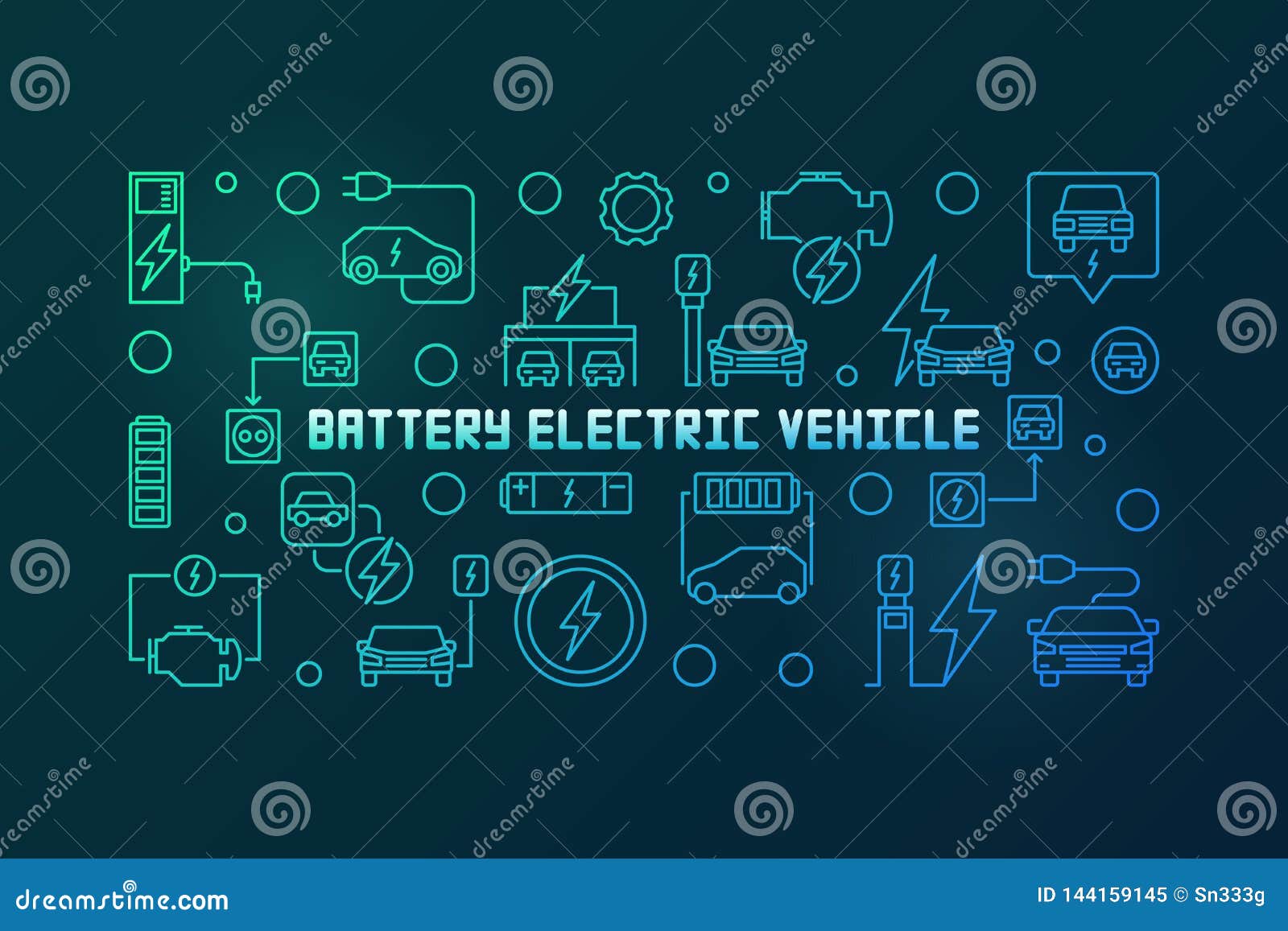 Battery Electric Vehicle Vector Colored Linear Illustration ...