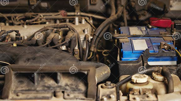Battery in Engine Compartment of the Car Stock Image - Image of ...