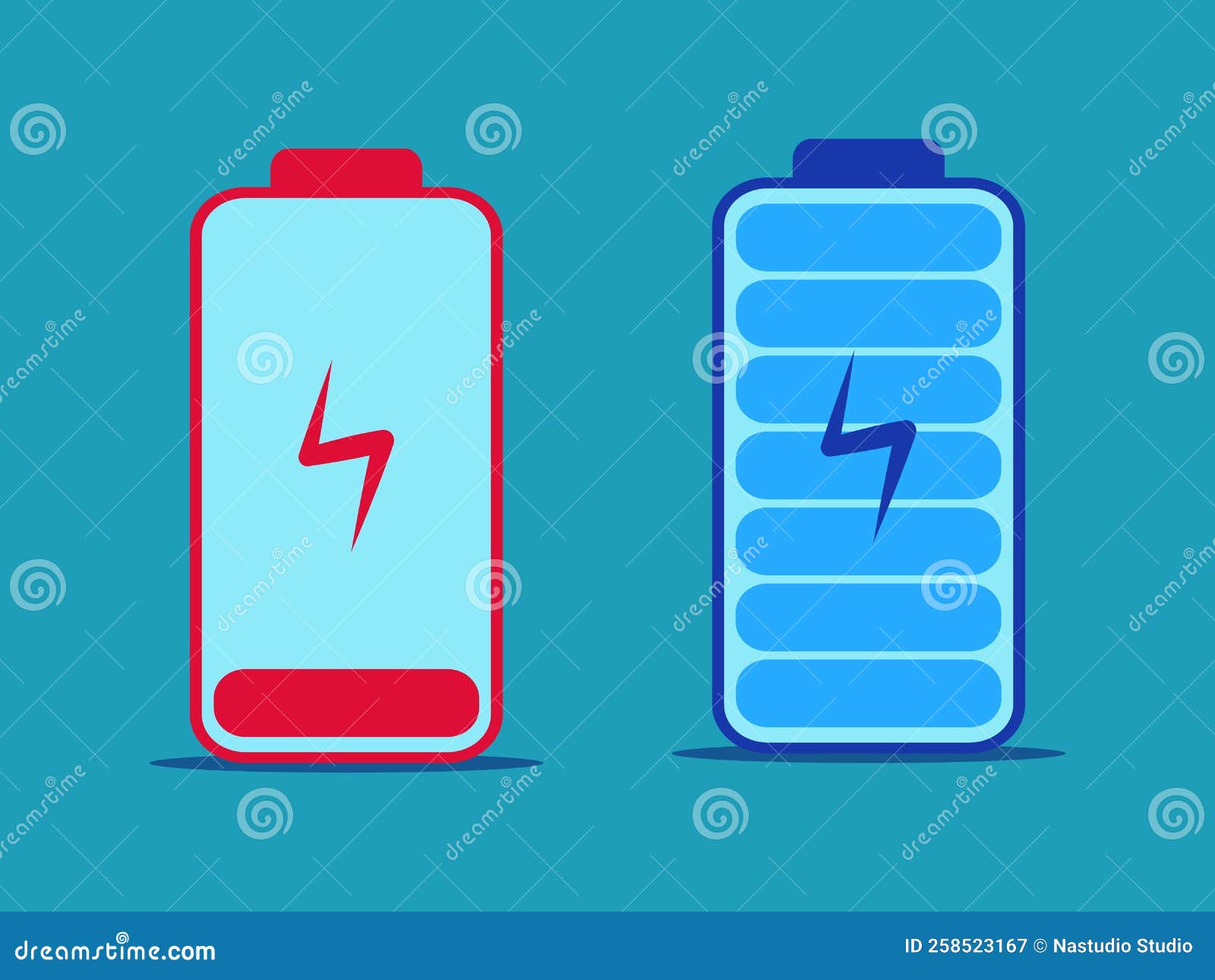 The Battery is Exhausted and Full. Separate Battery Icon on a Blue ...