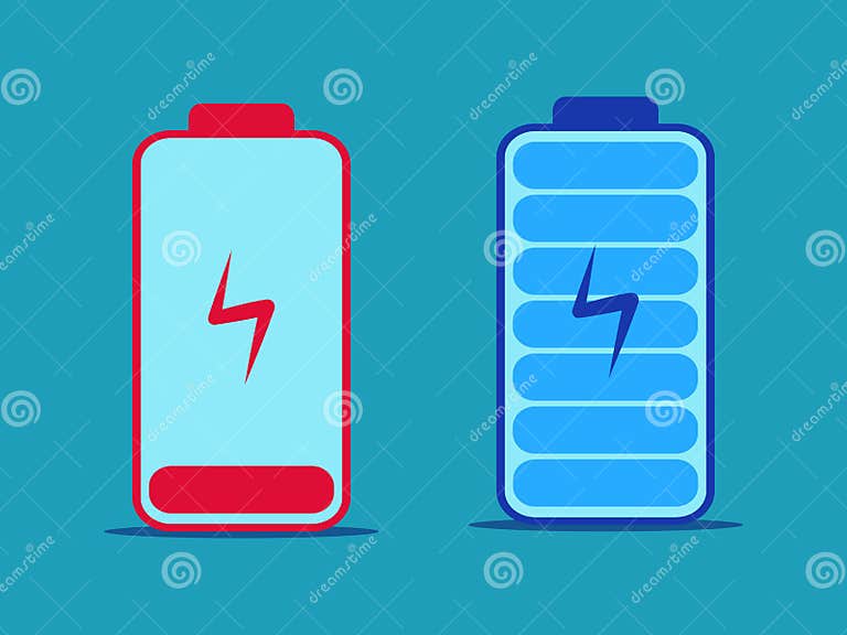 The Battery is Exhausted and Full. Separate Battery Icon on a Blue ...