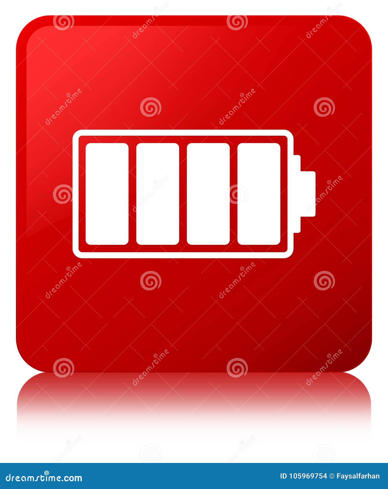 Battery Icon Red Square Button Stock Illustration - Illustration of ...