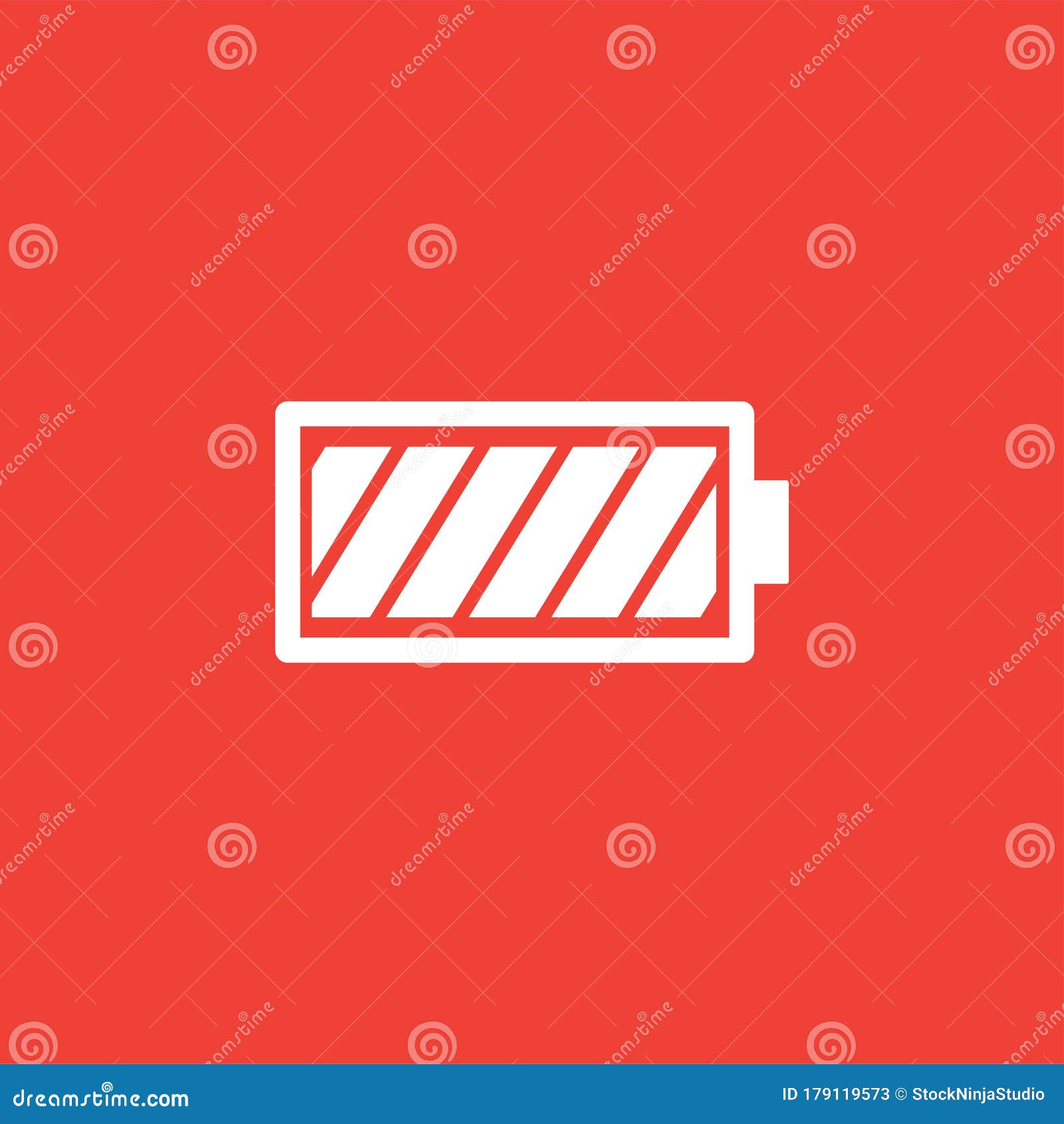 Battery Icon on Red Background. Red Flat Style Vector Illustration ...