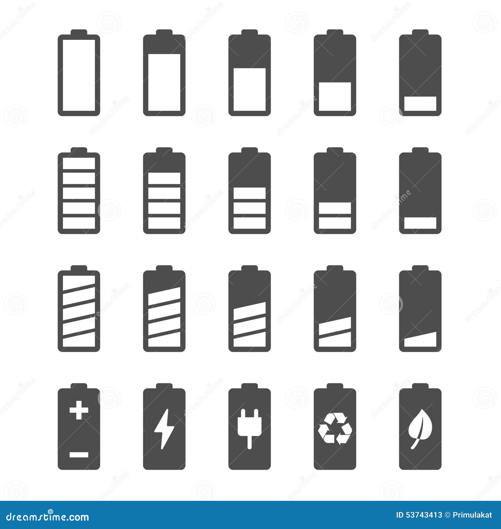 Battery Icon Set with Charge Level Indicators Stock Vector ...