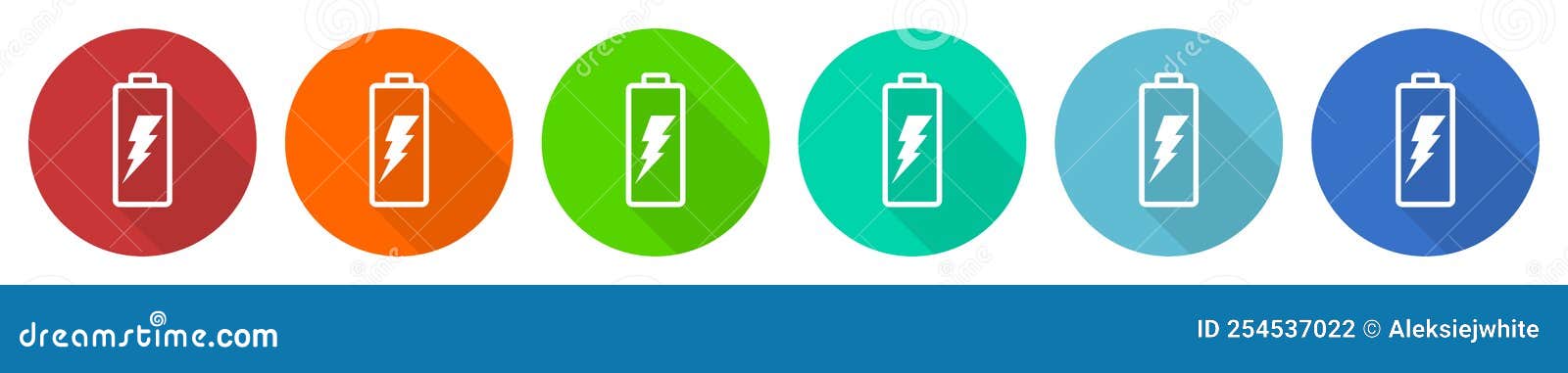 Battery Icon Set, Flat Design Vector Illustration in 6 Colors Options ...