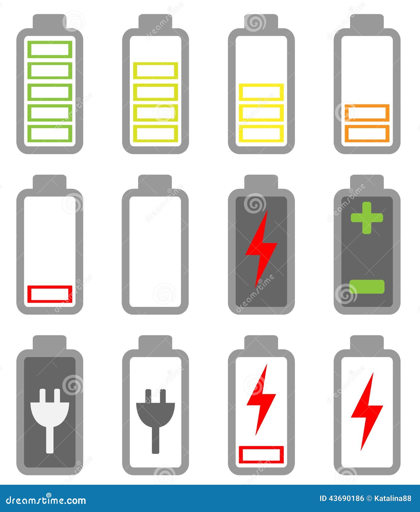 BAttery icon set stock vector. Illustration of fuel, electricity - 43690186