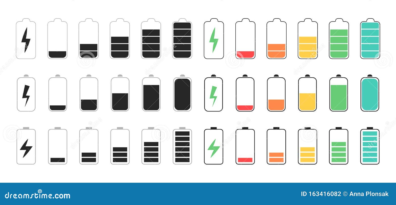 Battery Icon Set. Battery Level. Color Collection of Battery Power ...