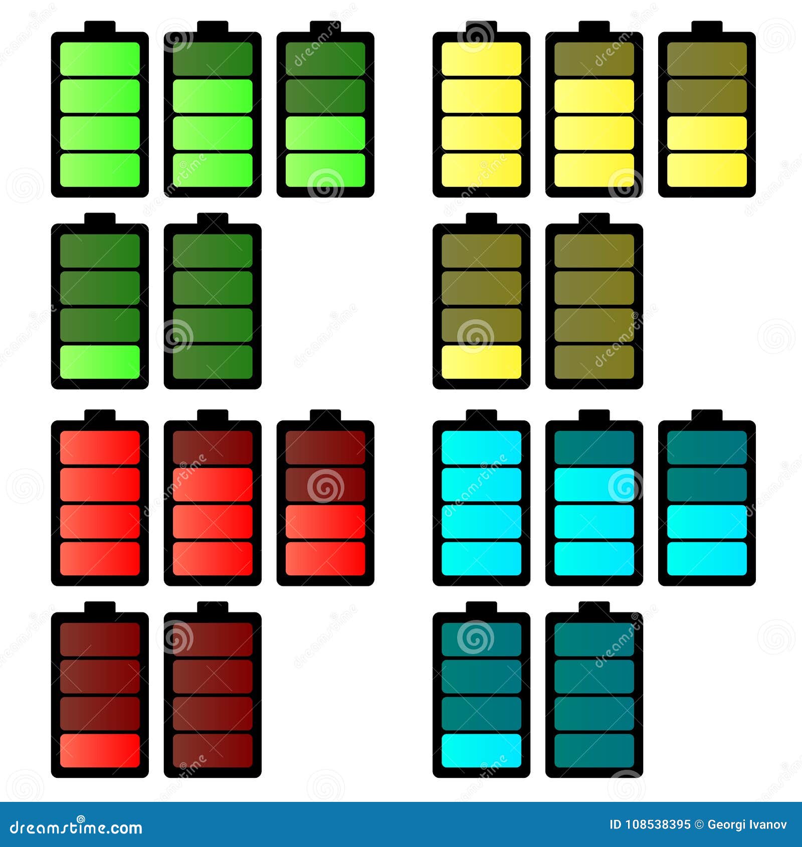 Battery Icon Set. Four Colours Five Frame Animation. Stock Vector ...
