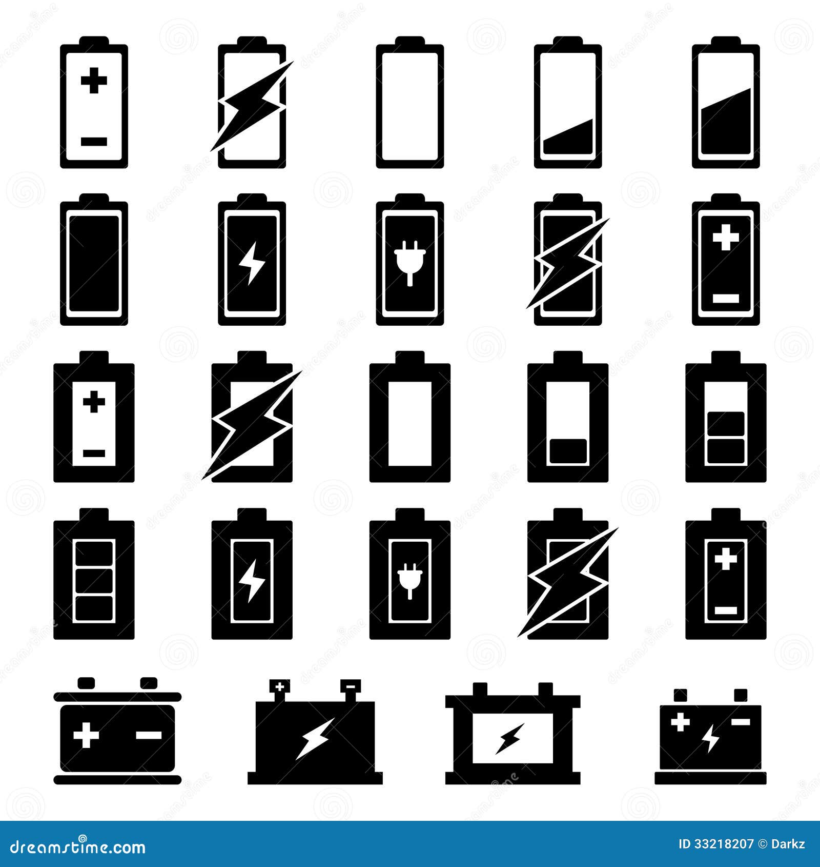 Battery Icon set stock illustration. Illustration of minus - 33218207
