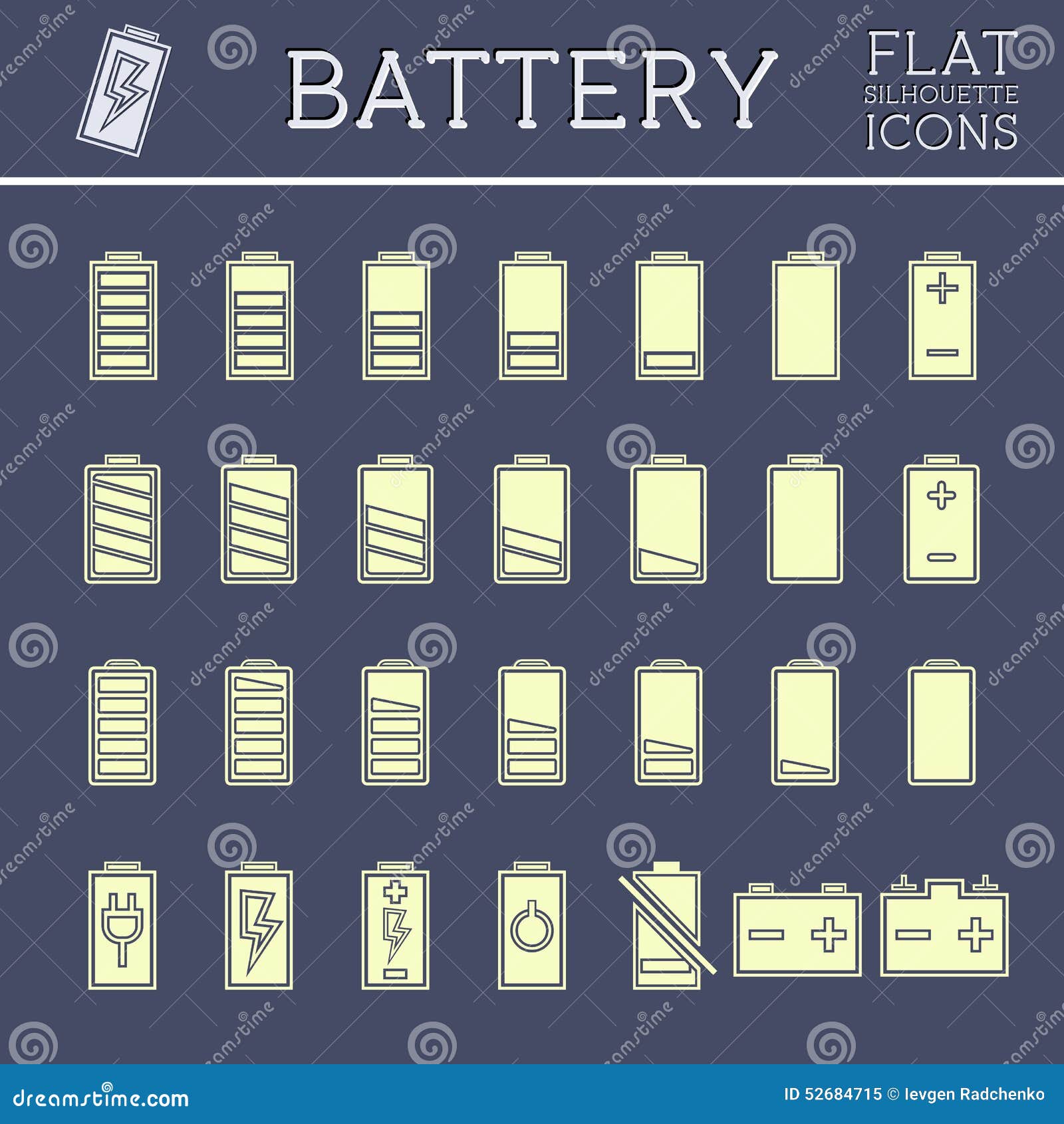 Battery Icons Set stock vector. Illustration of computer - 52684715