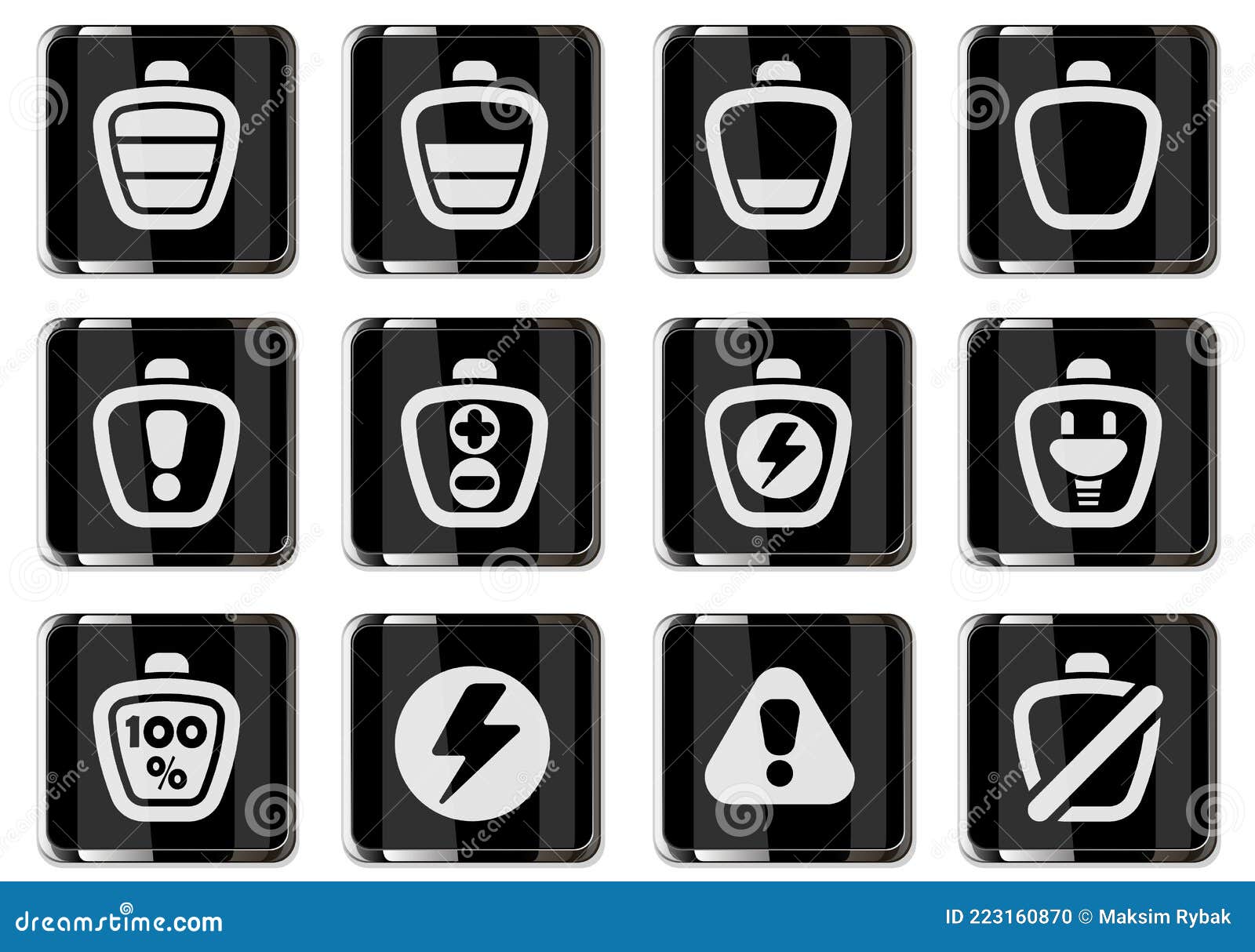 Battery icons set stock vector. Illustration of chrome - 223160870