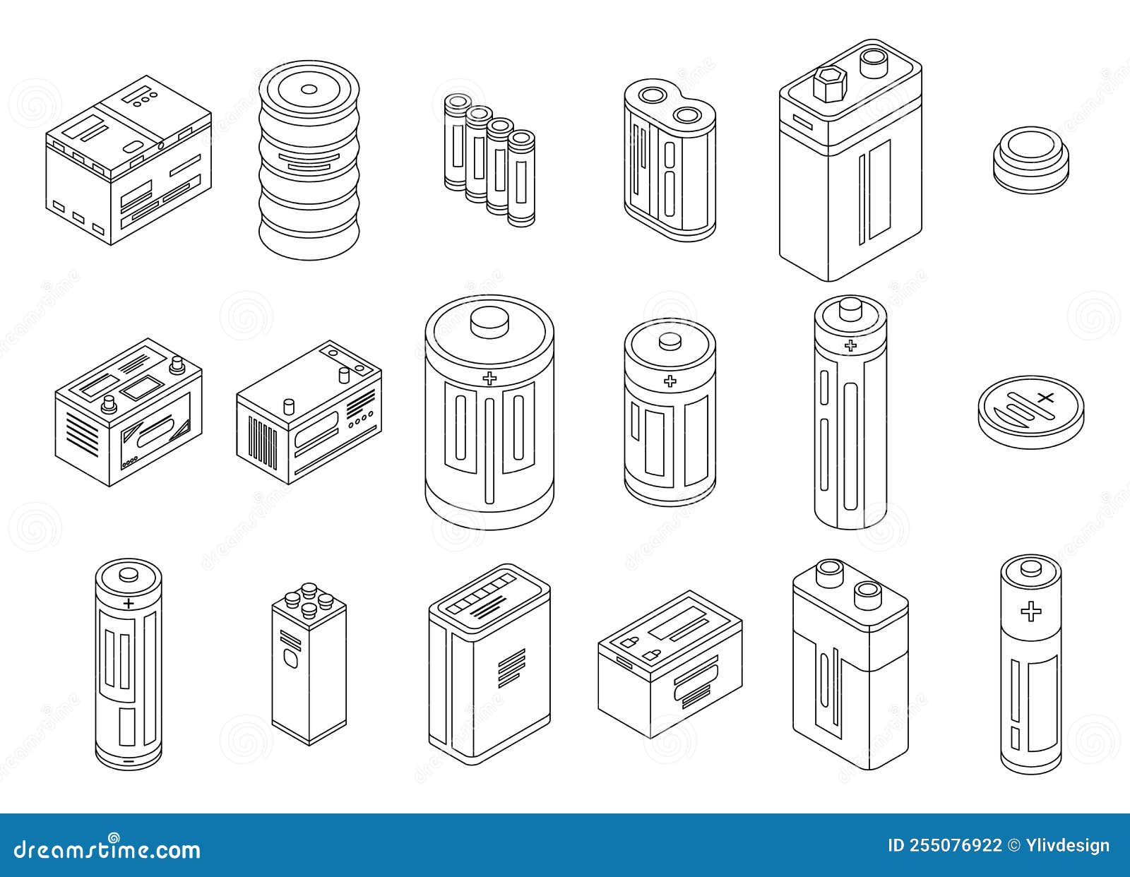 Battery Icons Set Vector Outline Stock Illustration - Illustration of ...