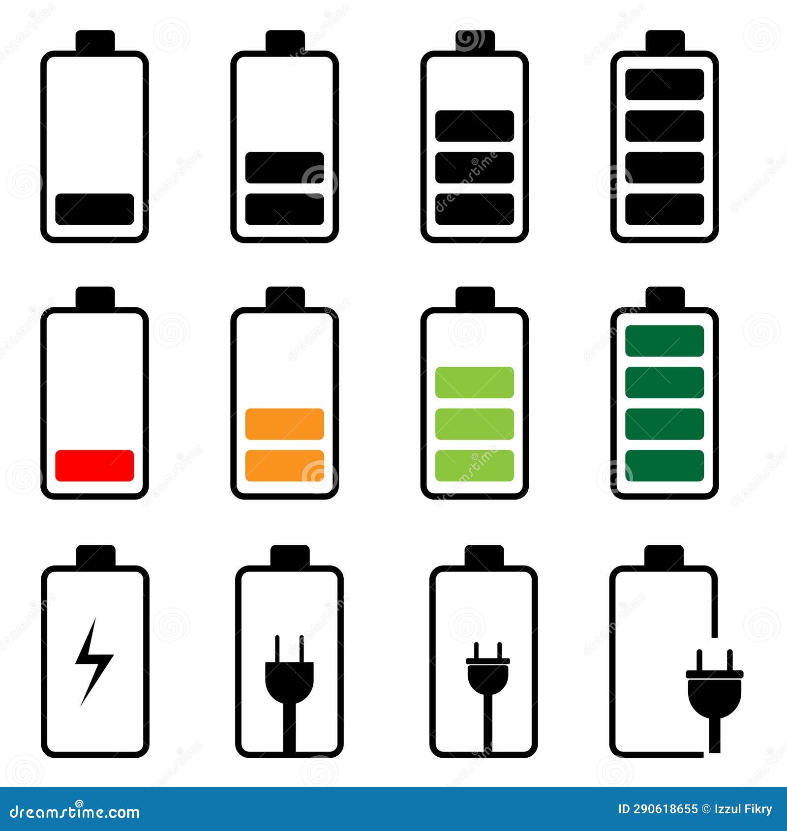 Battery Indicator and Battery Charging Icon Set Stock Vector ...