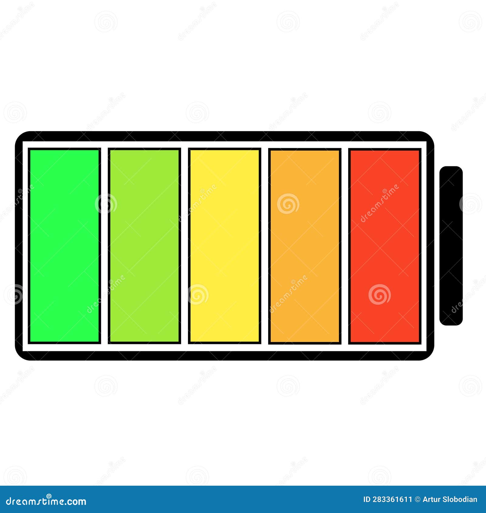 Battery Indicator Icon in Vector Graphics from Green To Red Stock ...