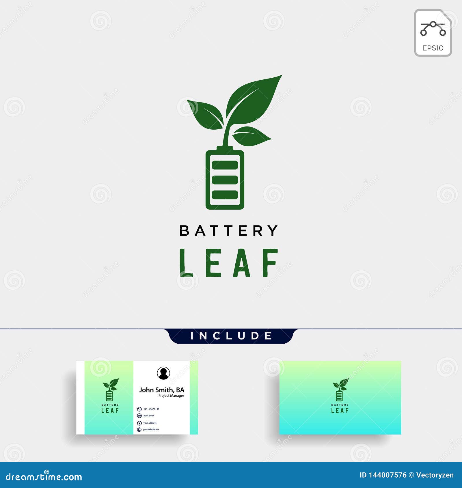 Battery With Leaf Green Energy Line And Silhouette Icon Color Set ...