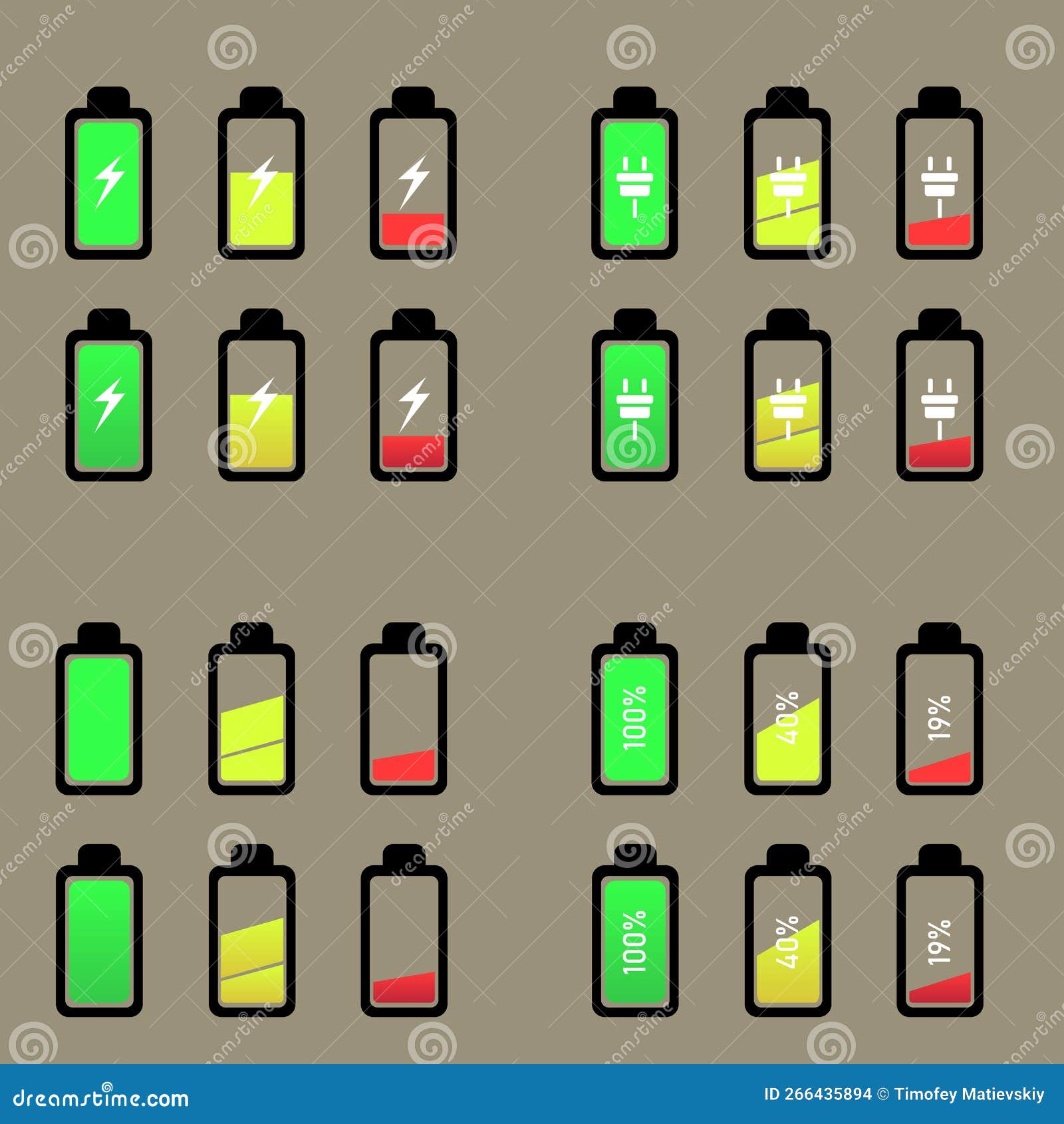 Battery level icons set stock vector. Illustration of battery - 266435894