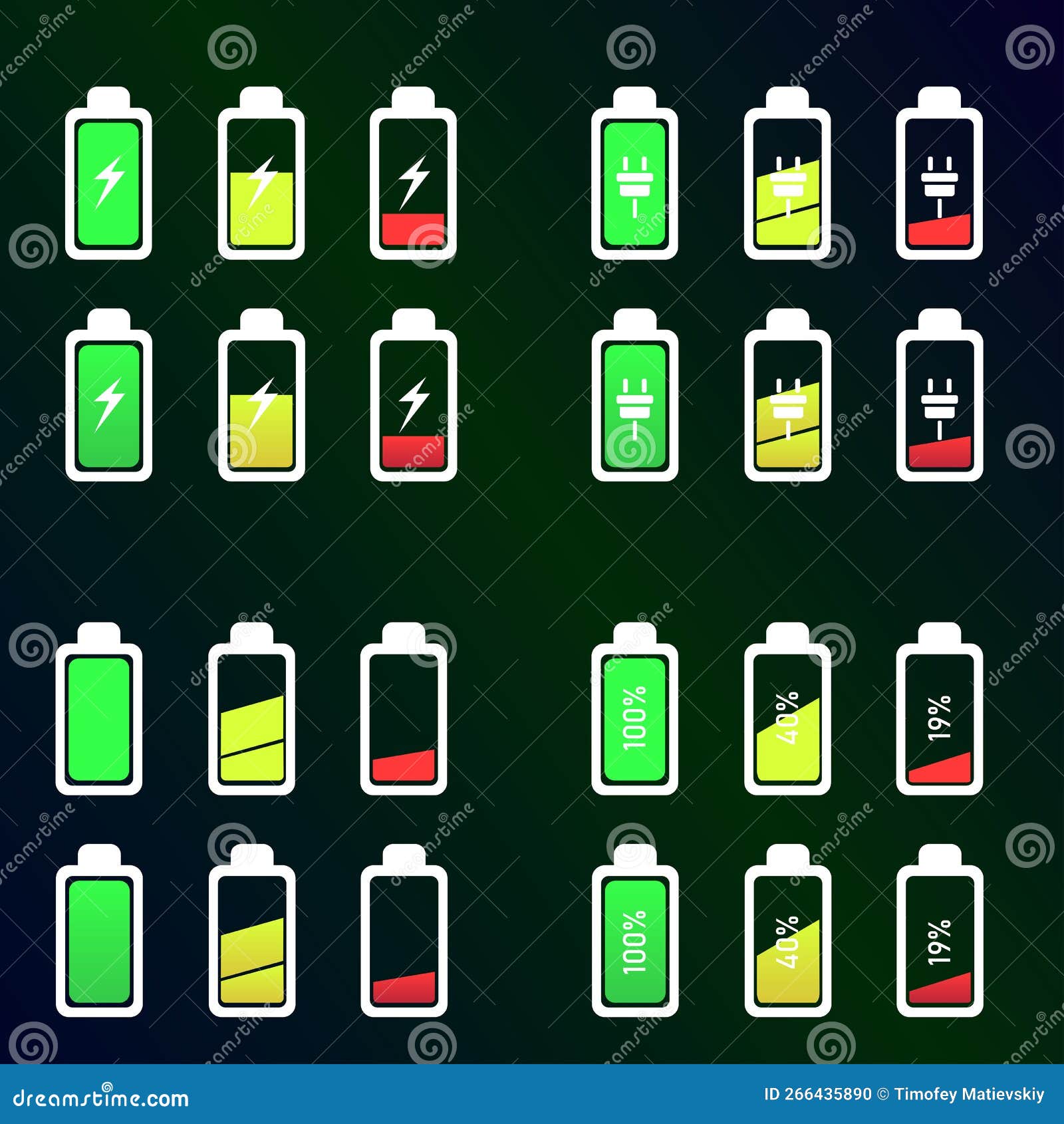 Battery Level Icons Set Two Stock Illustration - Illustration of status ...