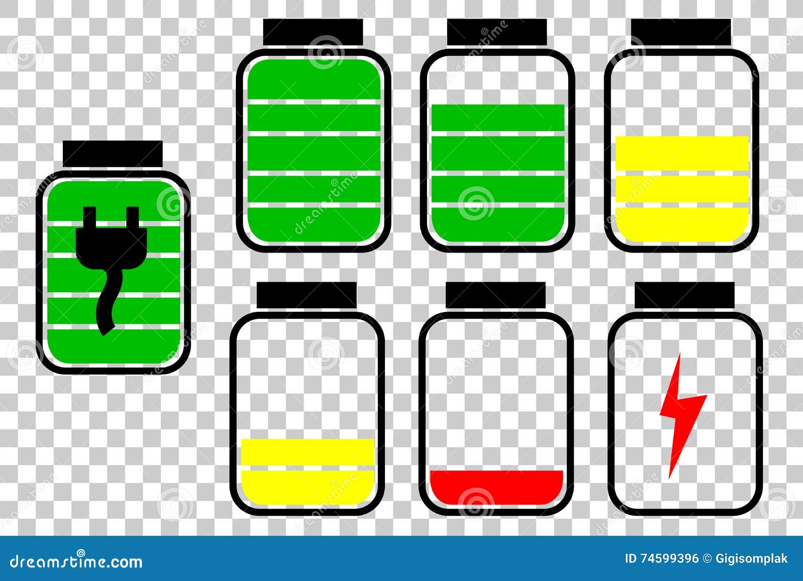 Battery Level Indicator, Black Outline At Transparent Effect Background ...