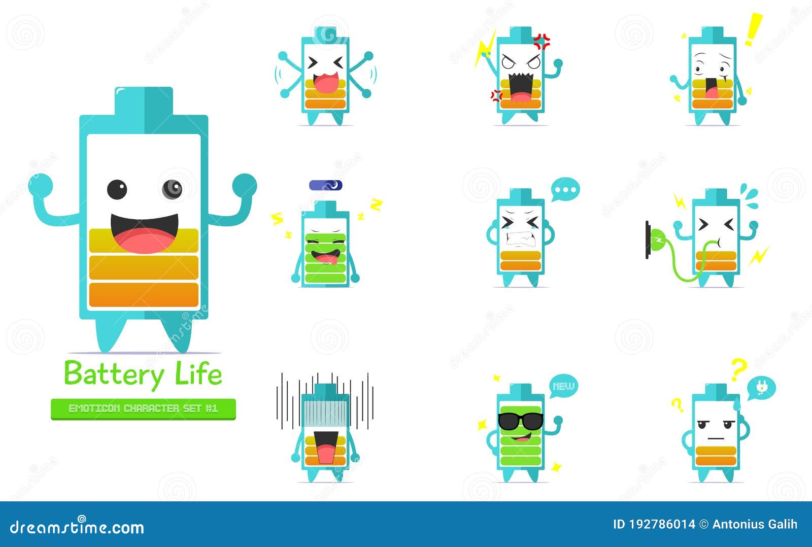 Battery Life Emoticon Character Set #1 Stock Vector - Illustration of ...